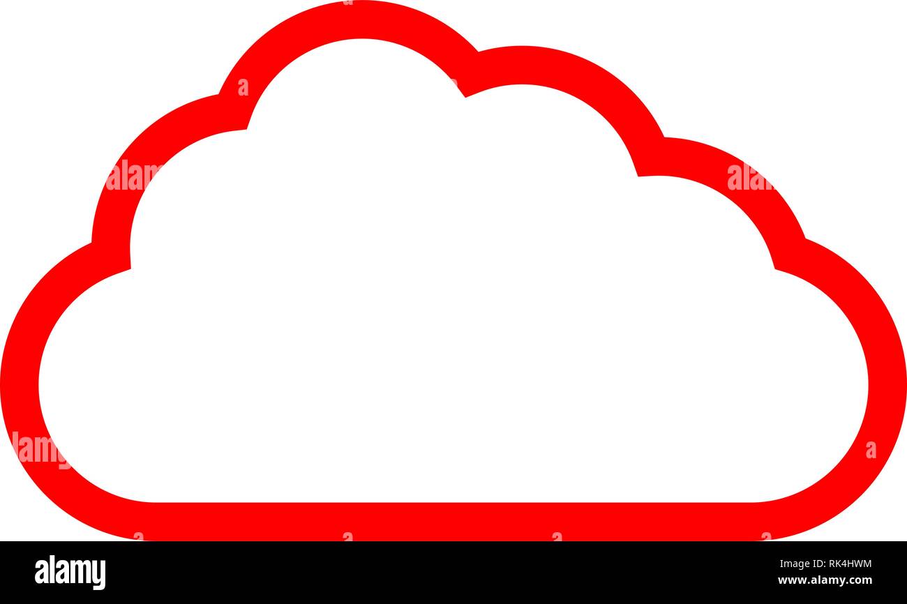 Cloud symbol icon - red simple outline, isolated - vector illustration ...