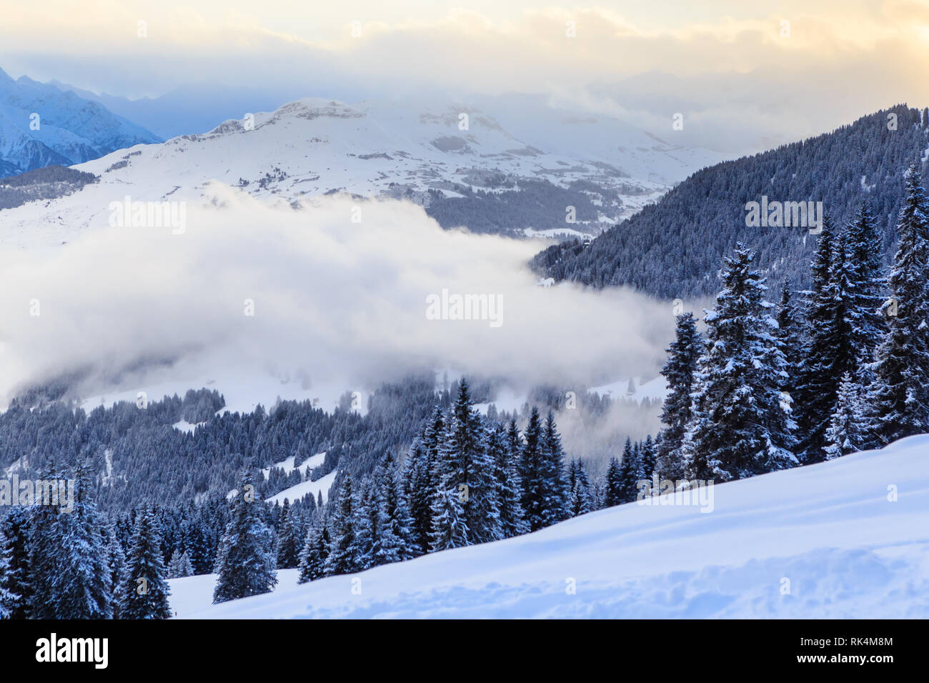 Mountains with snow in winter. Ski Resort Laax. Switzerland Stock Photo ...