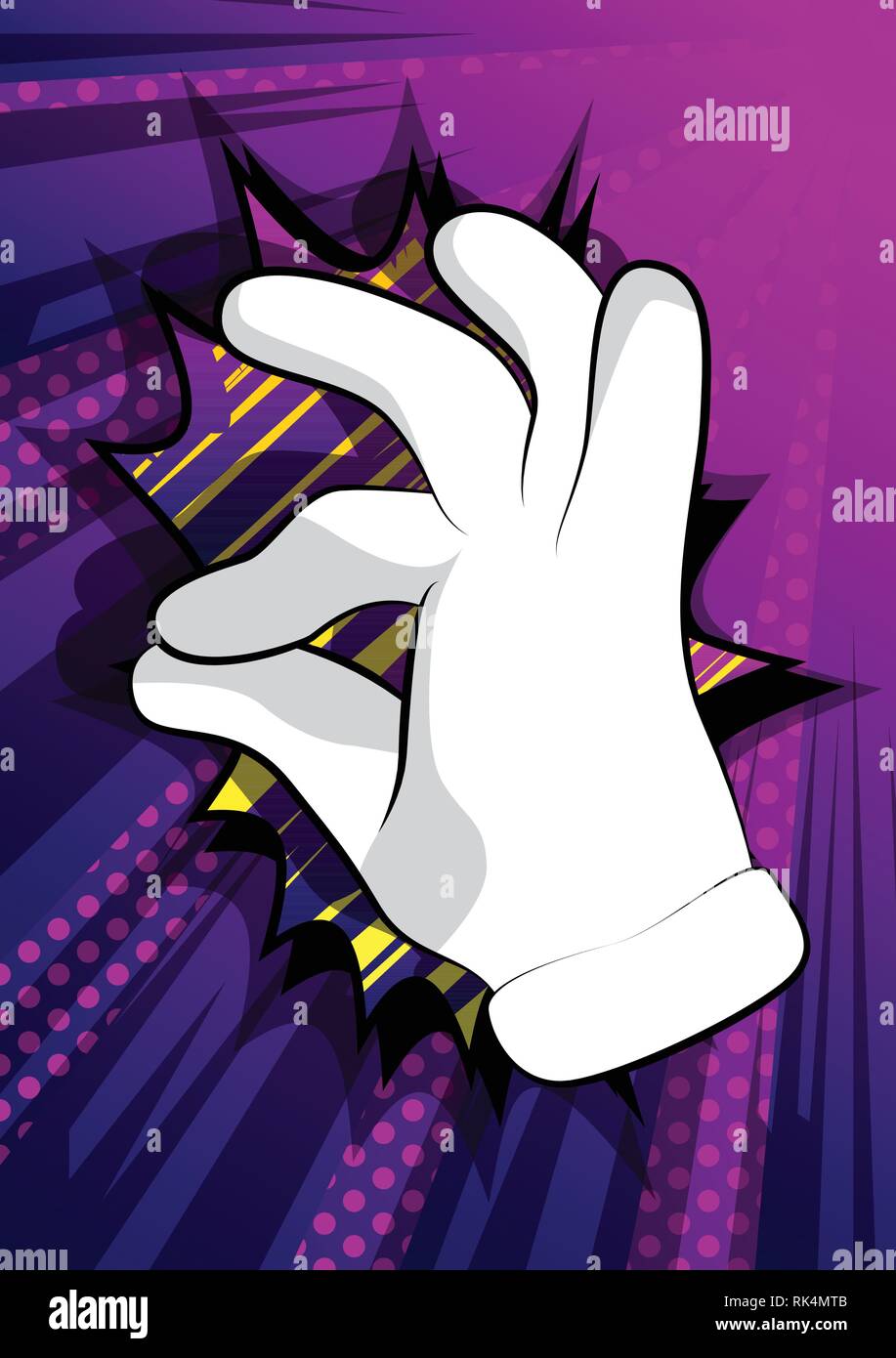 Vector cartoon hand showing ok sign. Illustrated hand sign on comic ...