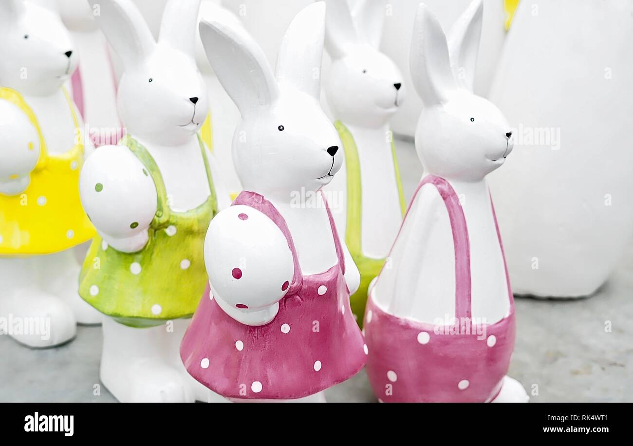 Group of white ceramic easter bunnies or rabbits for decoration Stock ...