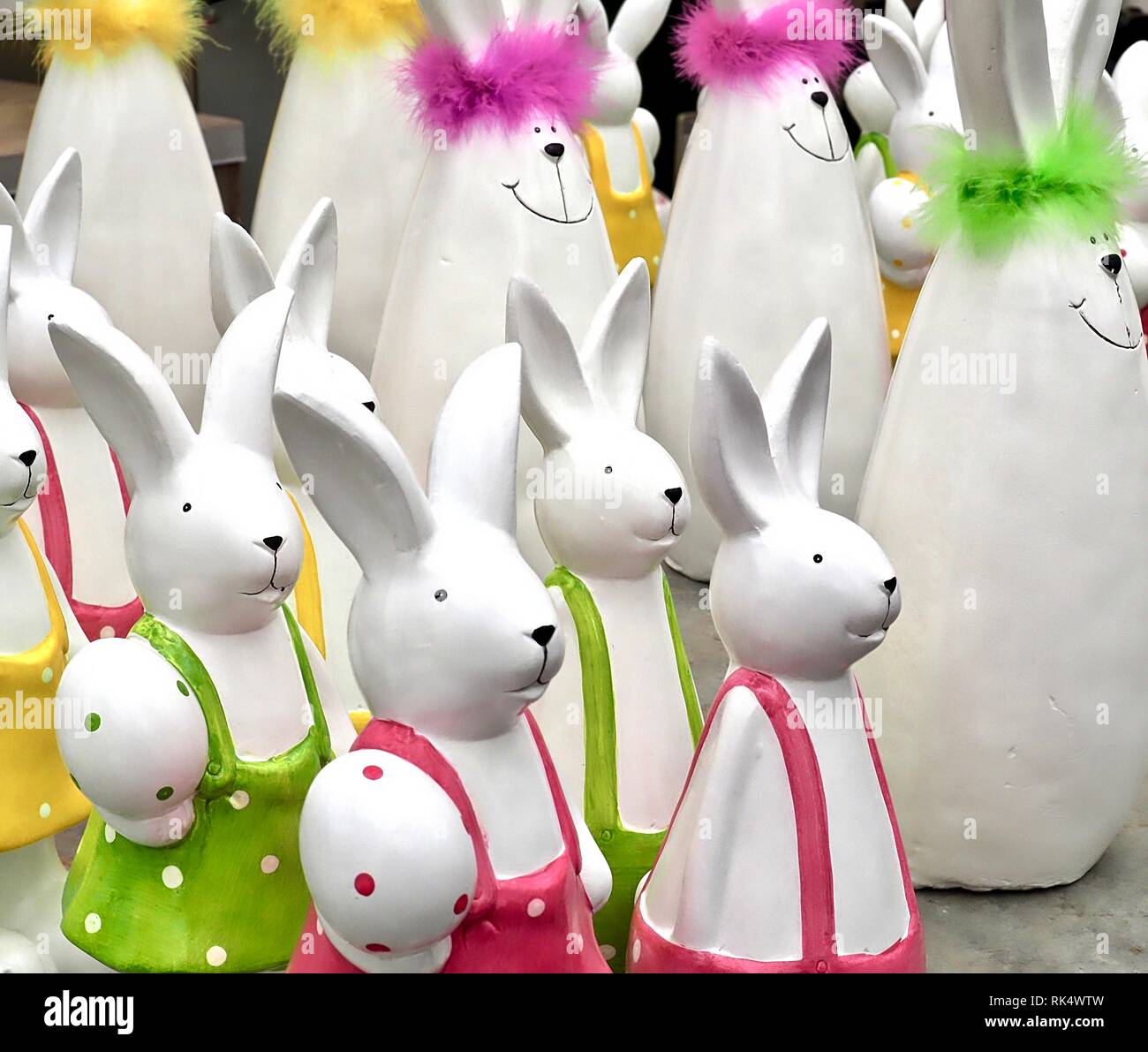 Group of white ceramic easter bunnies or rabbits for decoration Stock ...