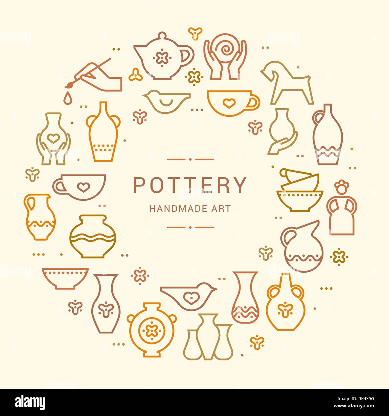 Pottery wheel, potter, clay horse, and other ceramic products in the ...