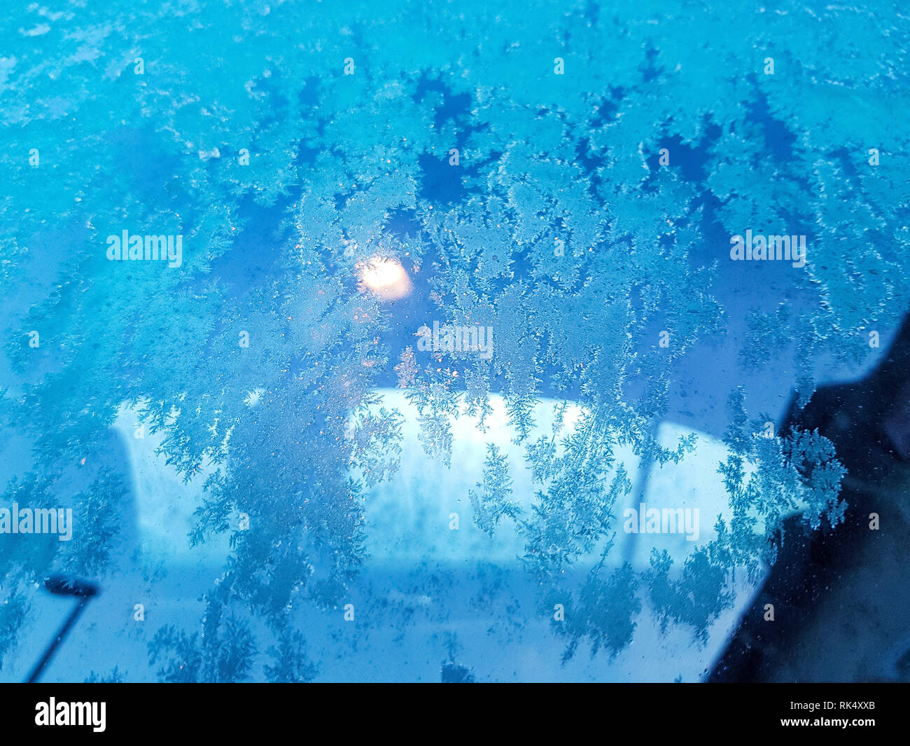 Close up of ice crystals on window Stock Photo - Alamy