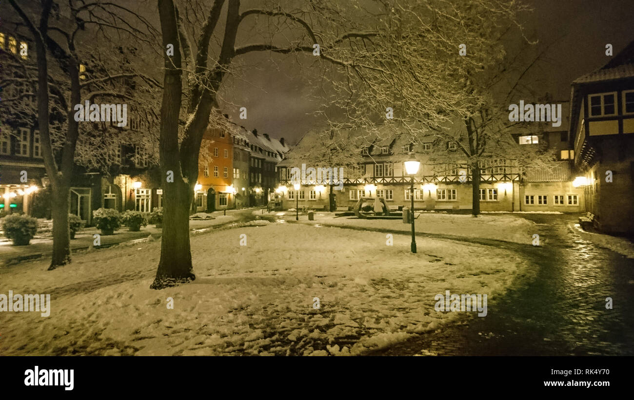 The old city of Hanover in Germany covered in snow in the night Stock ...