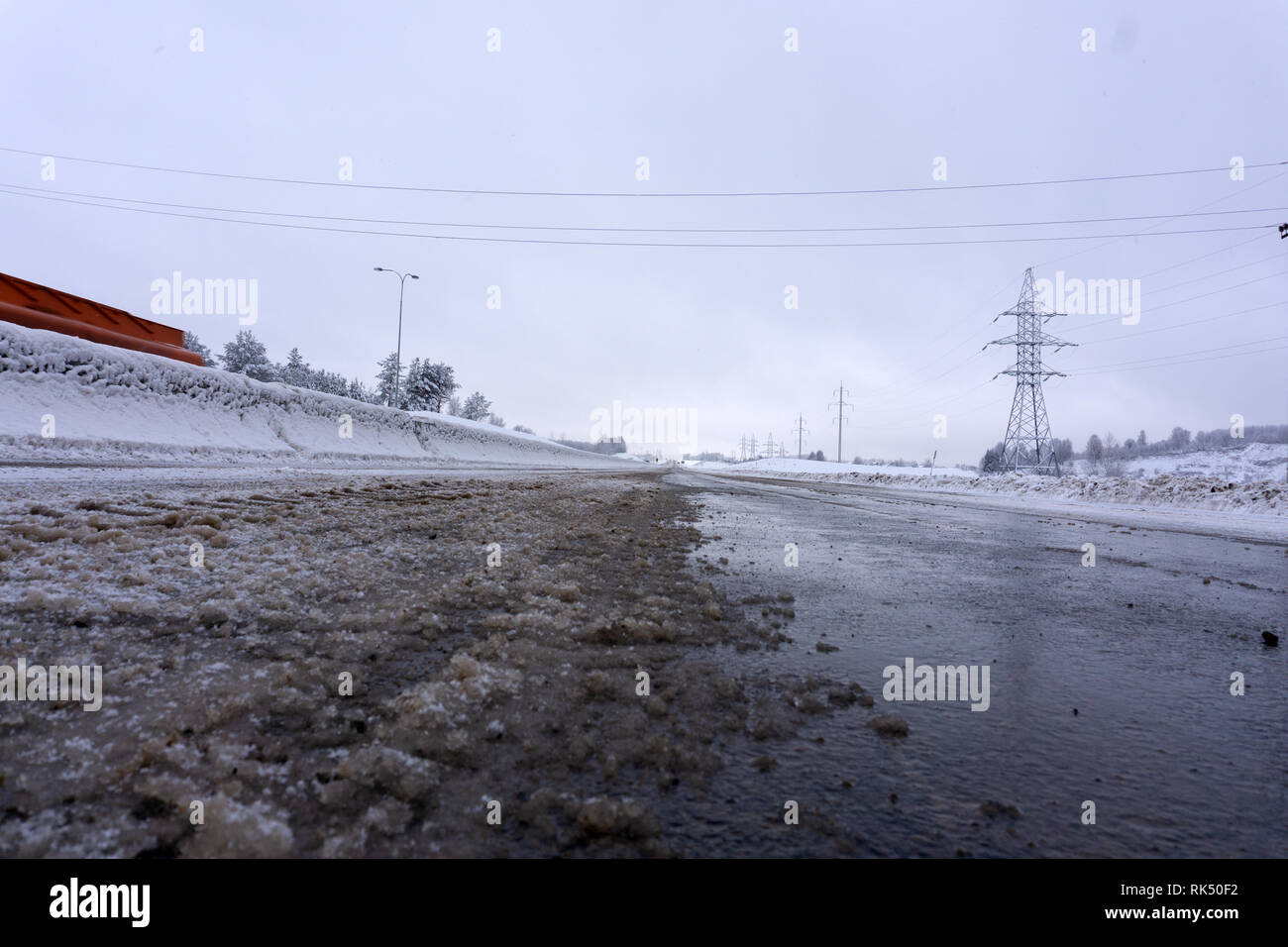 winter road with poor visibility in Sweden Stock Photo - Alamy