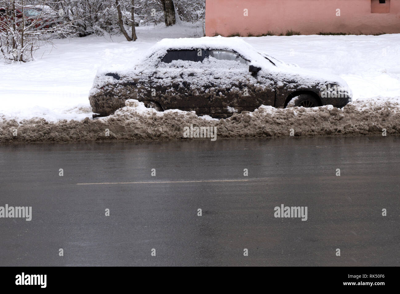 extremely dirty car splash tire transportation front white Stock Photo ...