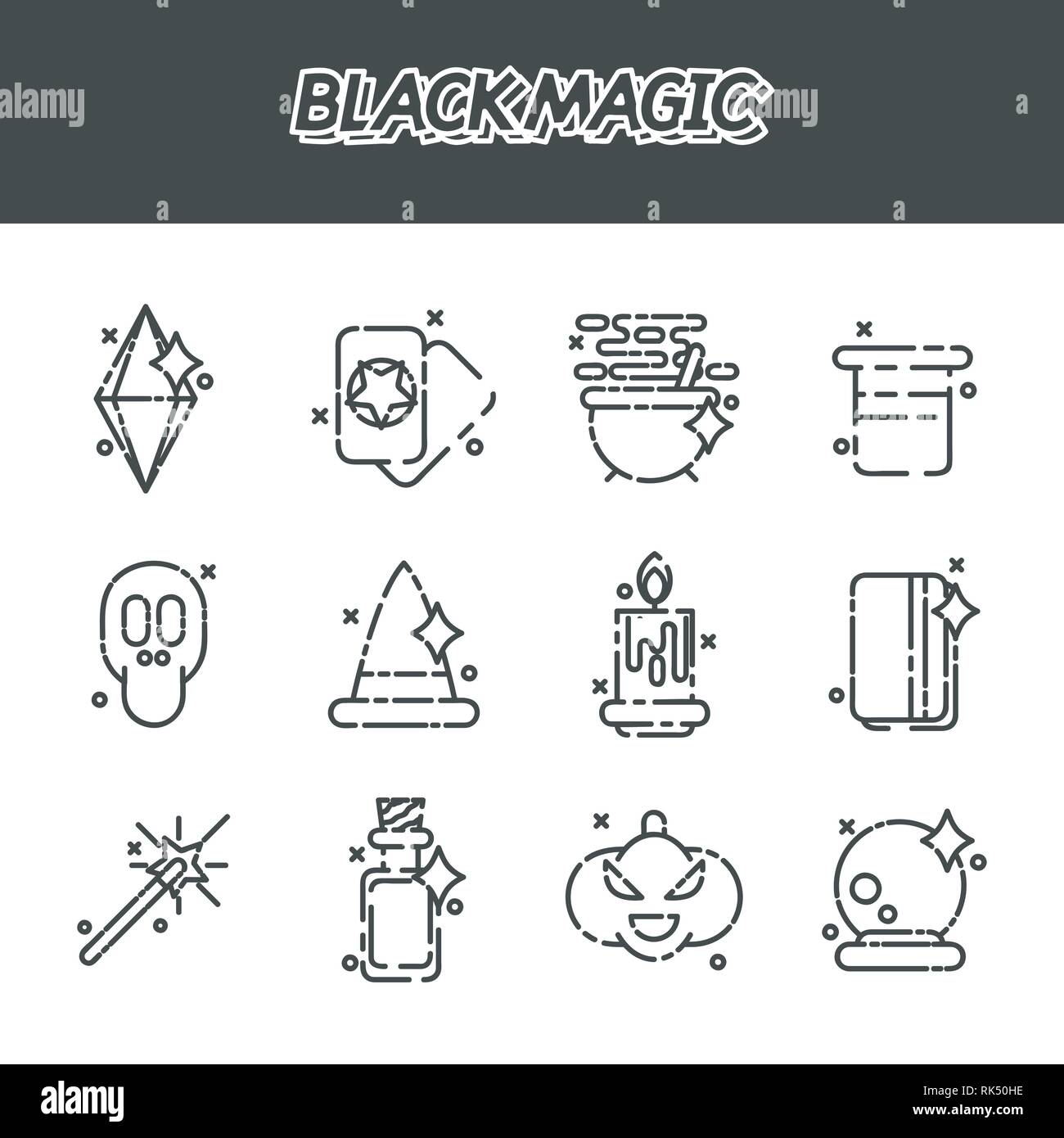 Black magic cartoon concept icons. Trendy Simple vector symbol. Vector ...