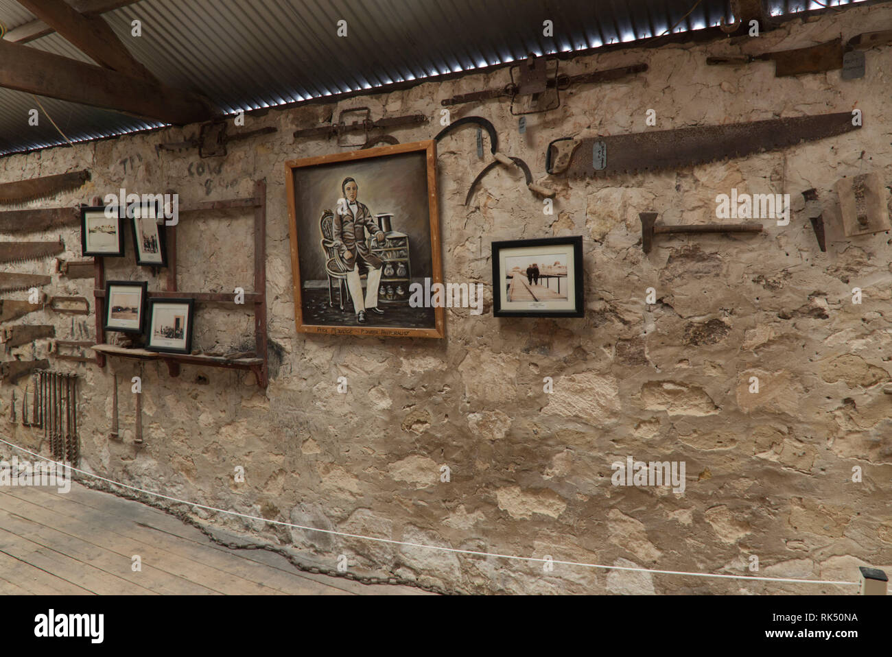 Interior of the historic Mt Dutton Bay Woolshed (1847) Eyre Peninsula ...