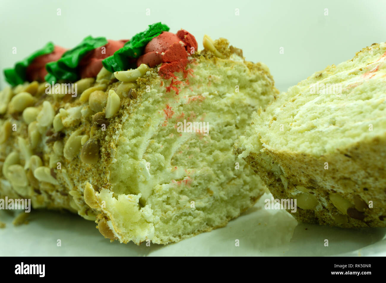 White chocolate strawberry yogurt cake decorated with fresh fruits and ...