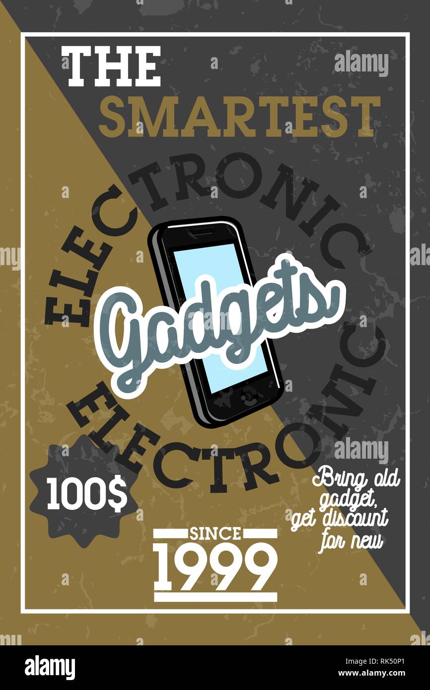 Color vintage electronic gadgets banner. Vector illustration, EPS 10 ...