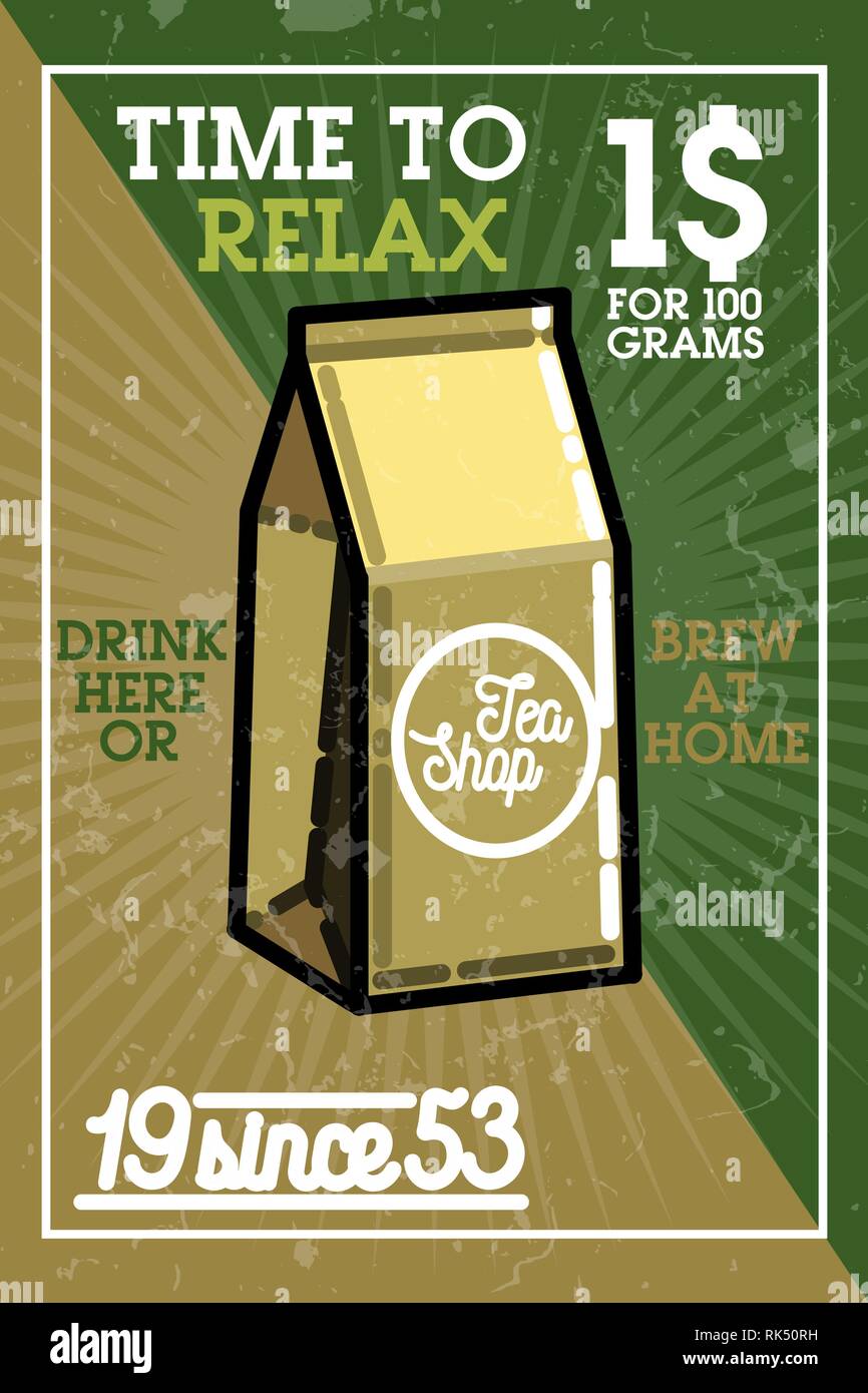 Color vintage tea shop banner. Vector card design with tea. Tea house ...