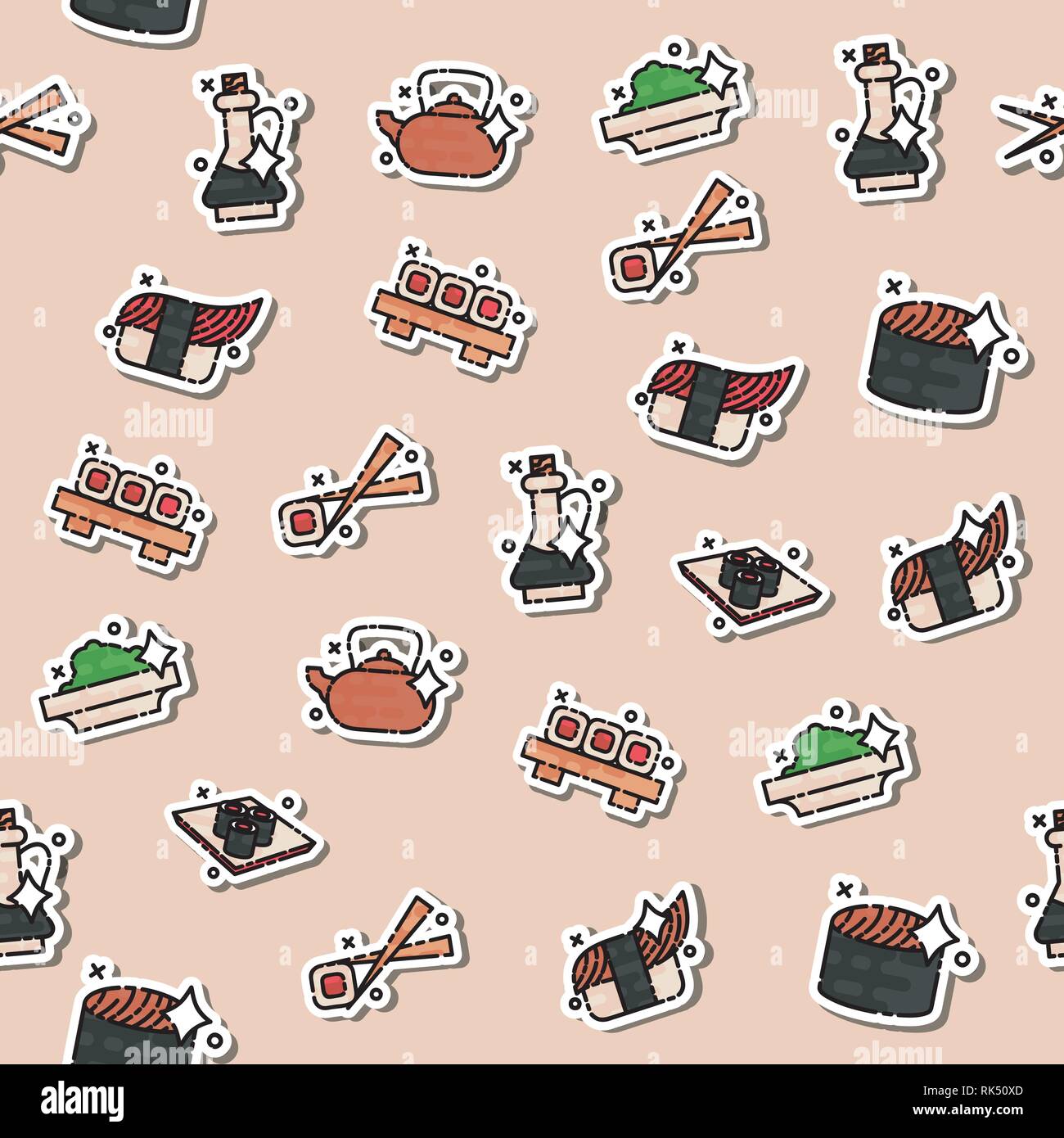Colored Sushi concept icons pattern. Seafood sign. Vector illustration ...