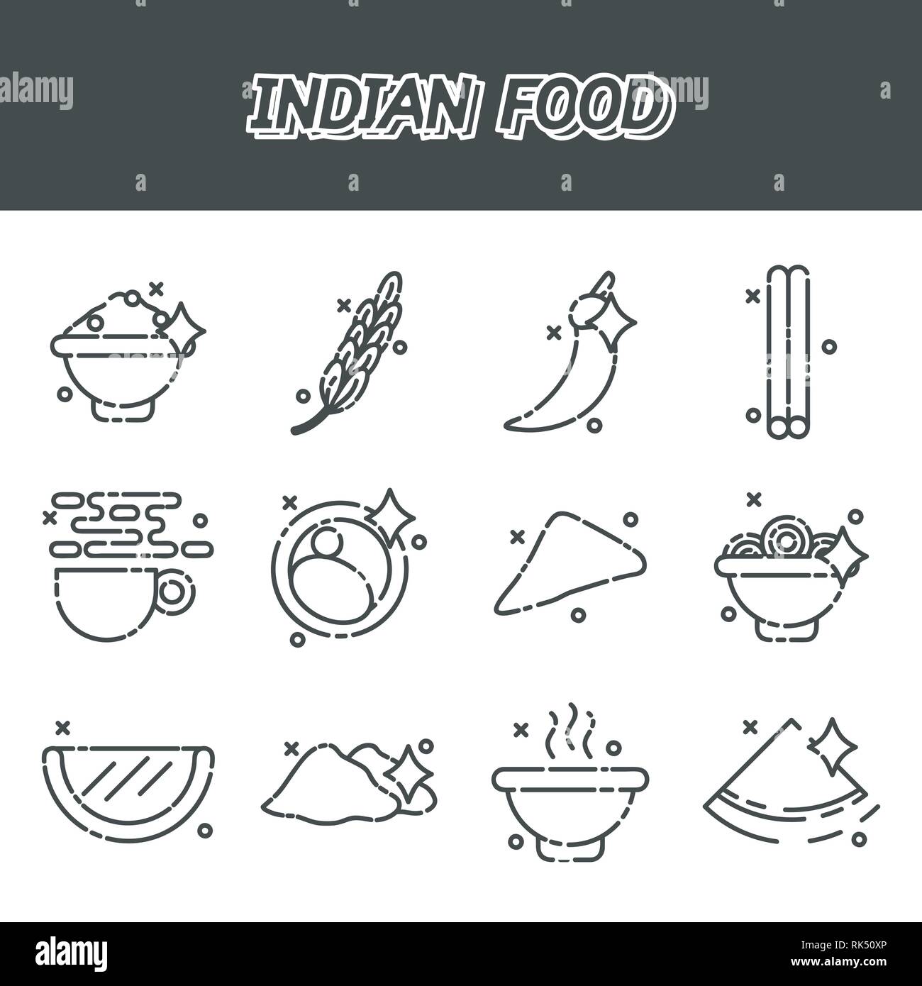 Indian food cartoon concept icons. Indian food brand elements Stock ...