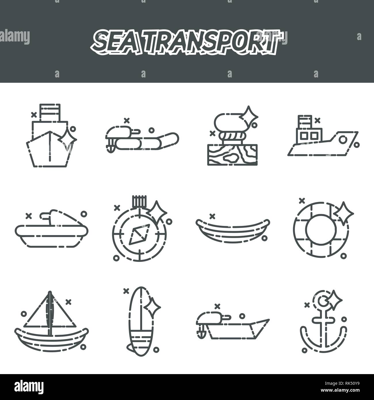 Sea transport cartoon concept icons. Ship transport. Vector ...