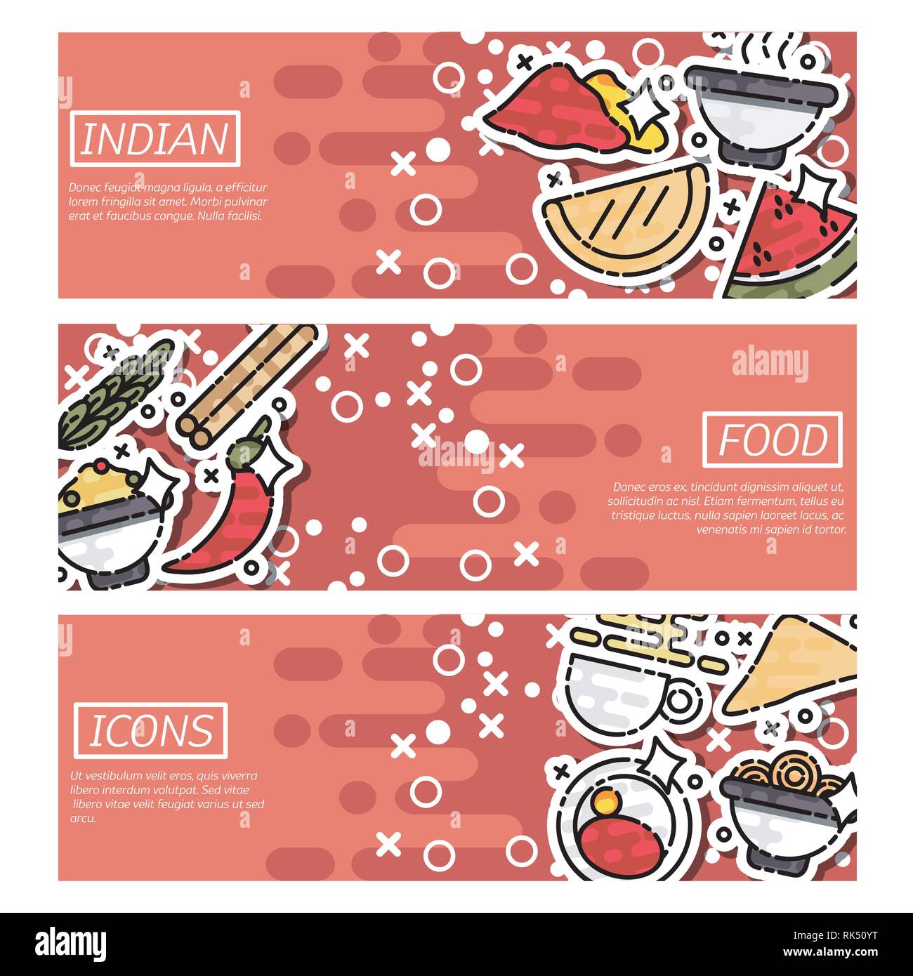 Indian food horizontal banners set with national dishes sauces and ...