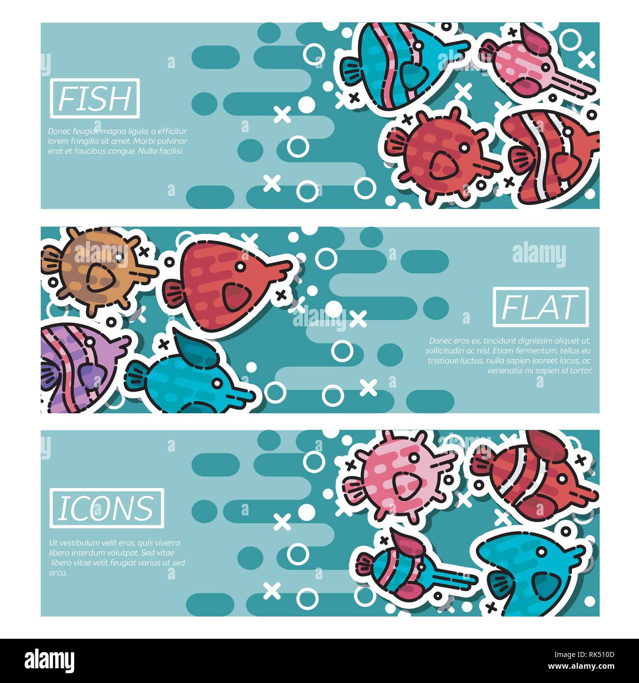 Set of Horizontal Banners about fish. Fisherman club design Stock ...