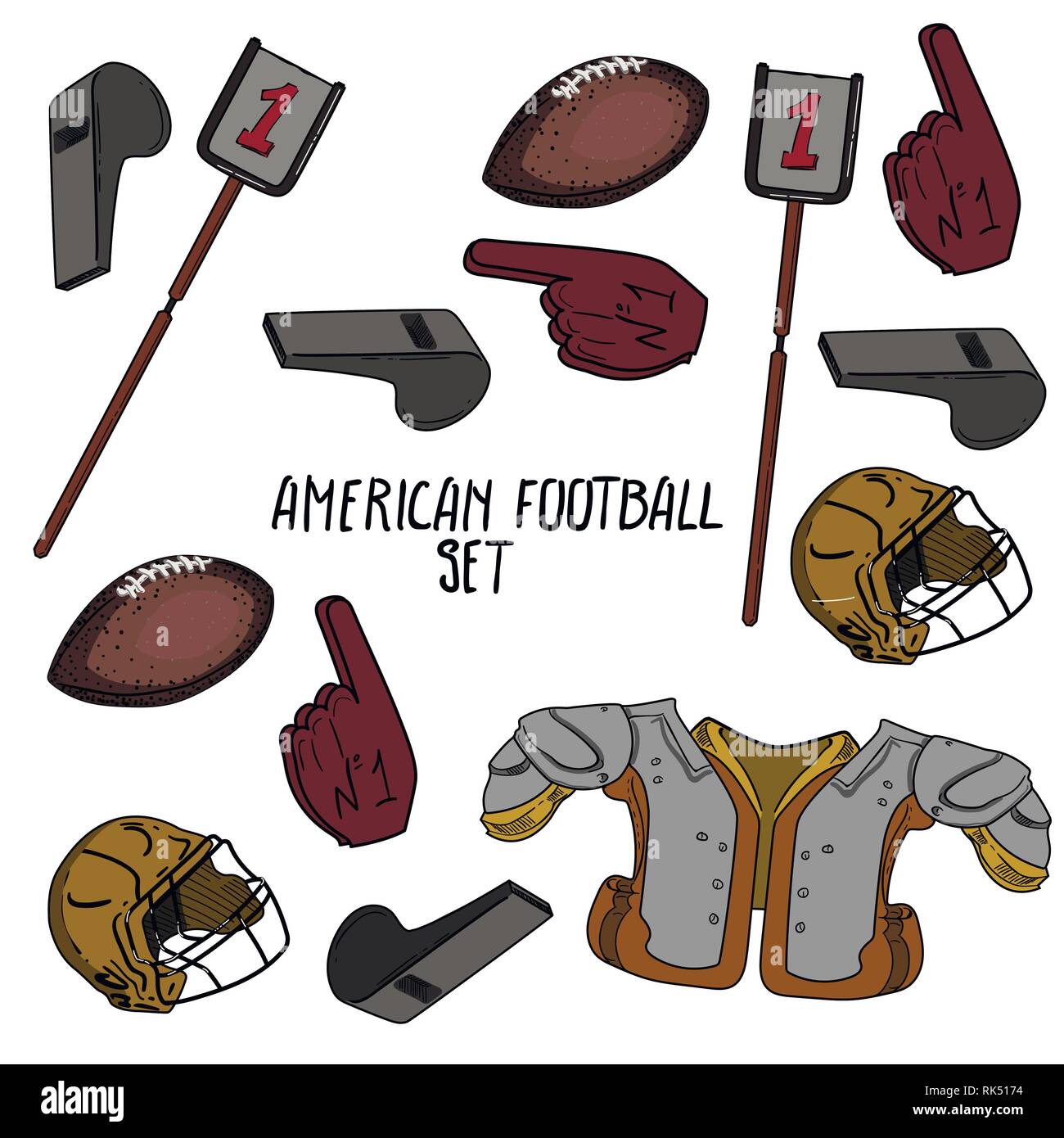 Hand drawn American Football collection. Vector illustration, EPS 10 ...