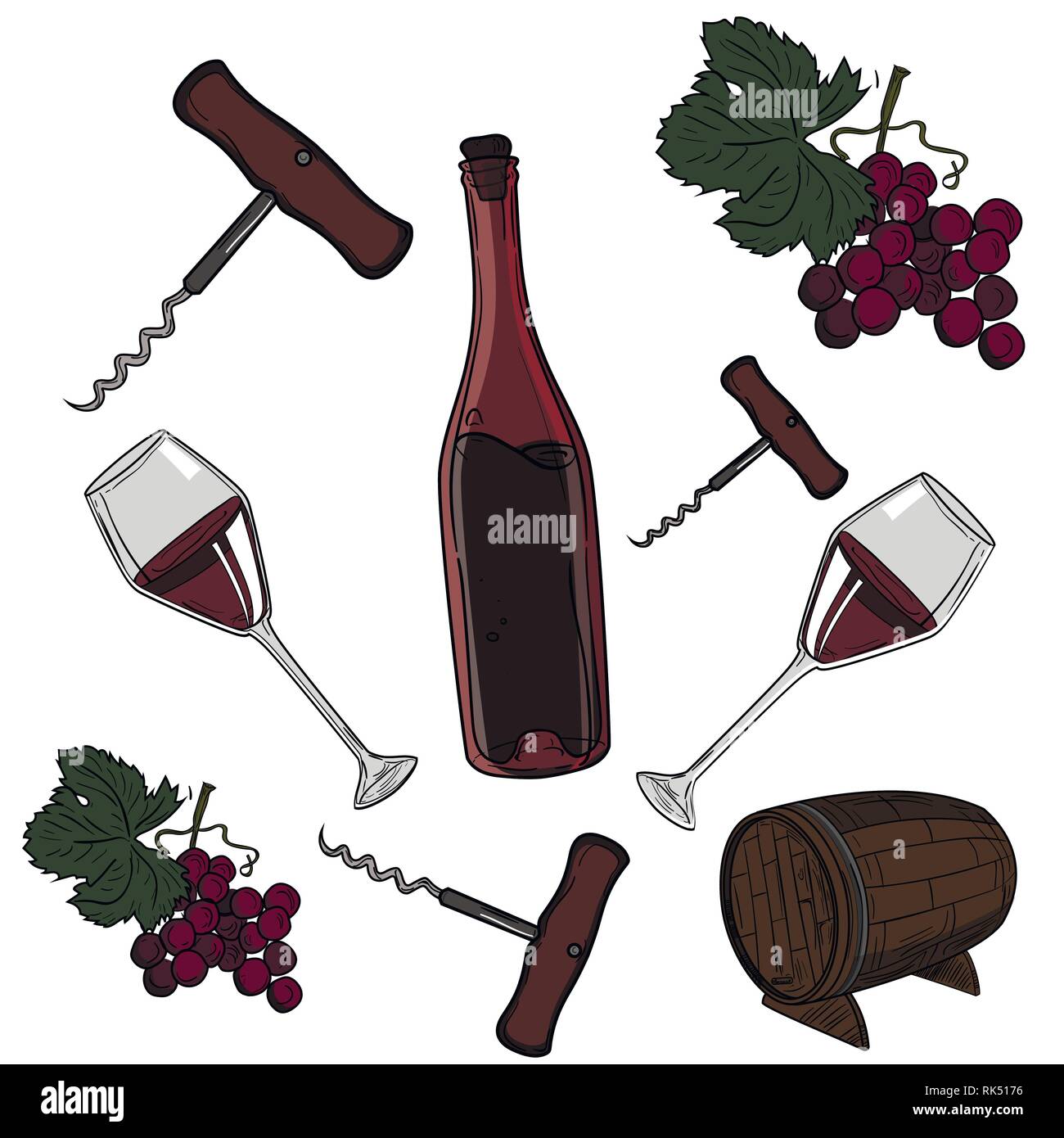 Hand drawn vector set - wine and winemaking. Vector illustration, EPS 10 Stock Vector Image ...