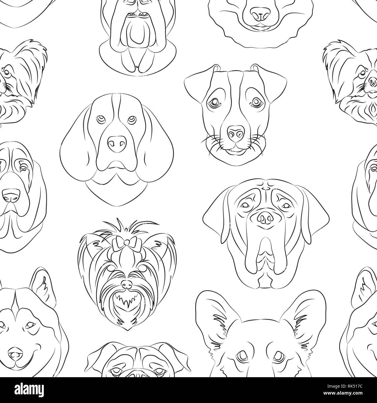 Vector illustration of different dogs breed pattern. Vector ...
