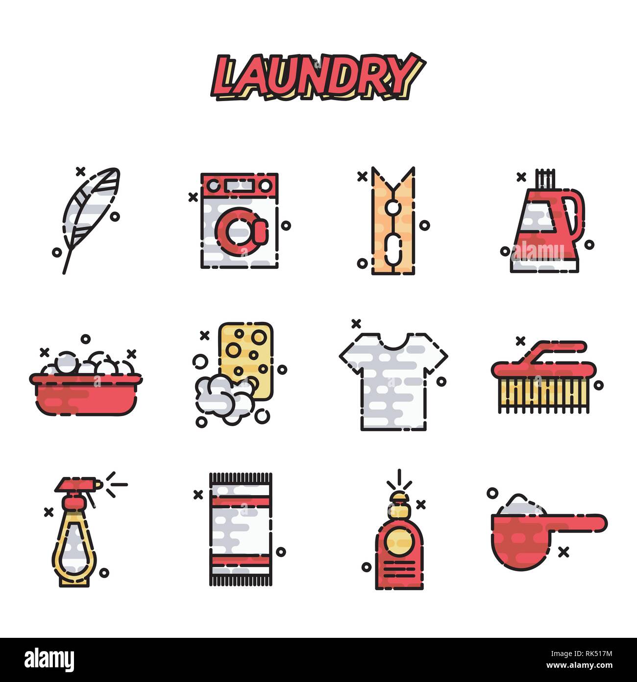 Laundry concept icons set with iron and reception symbols cartoon ...