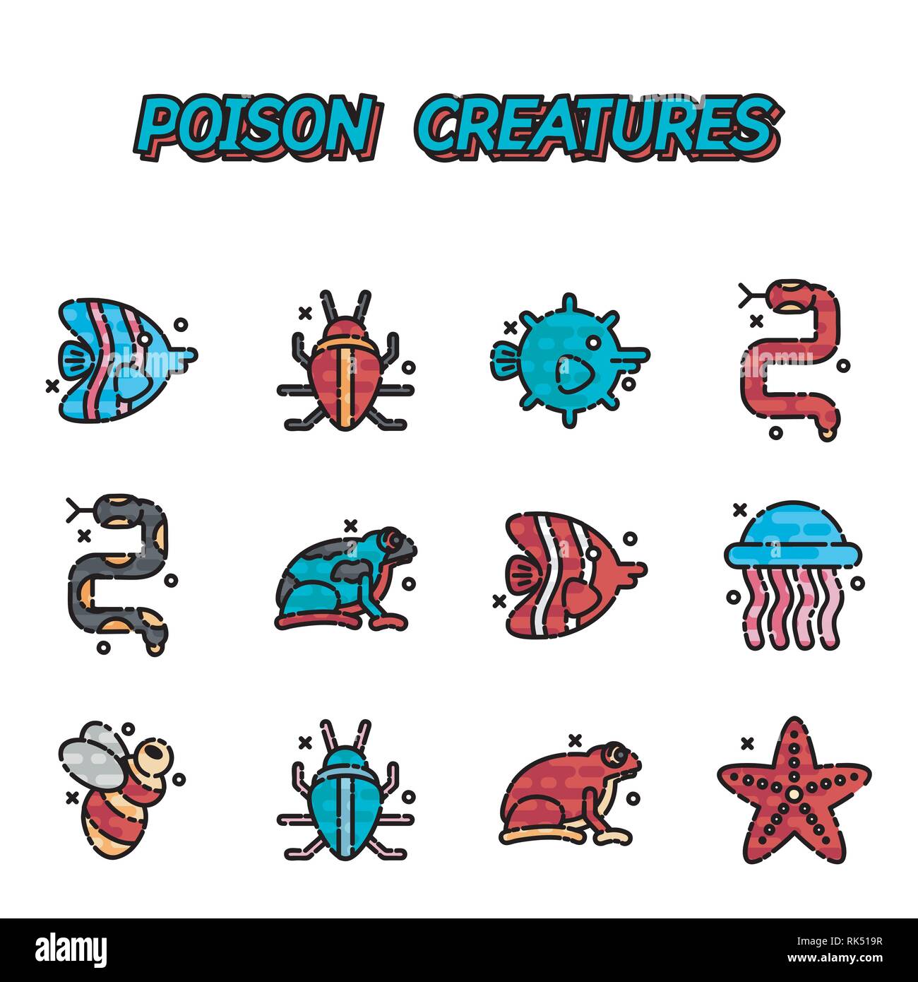 Poisonous creatures cartoon concept icons. Vector illustration, EPS 10 ...