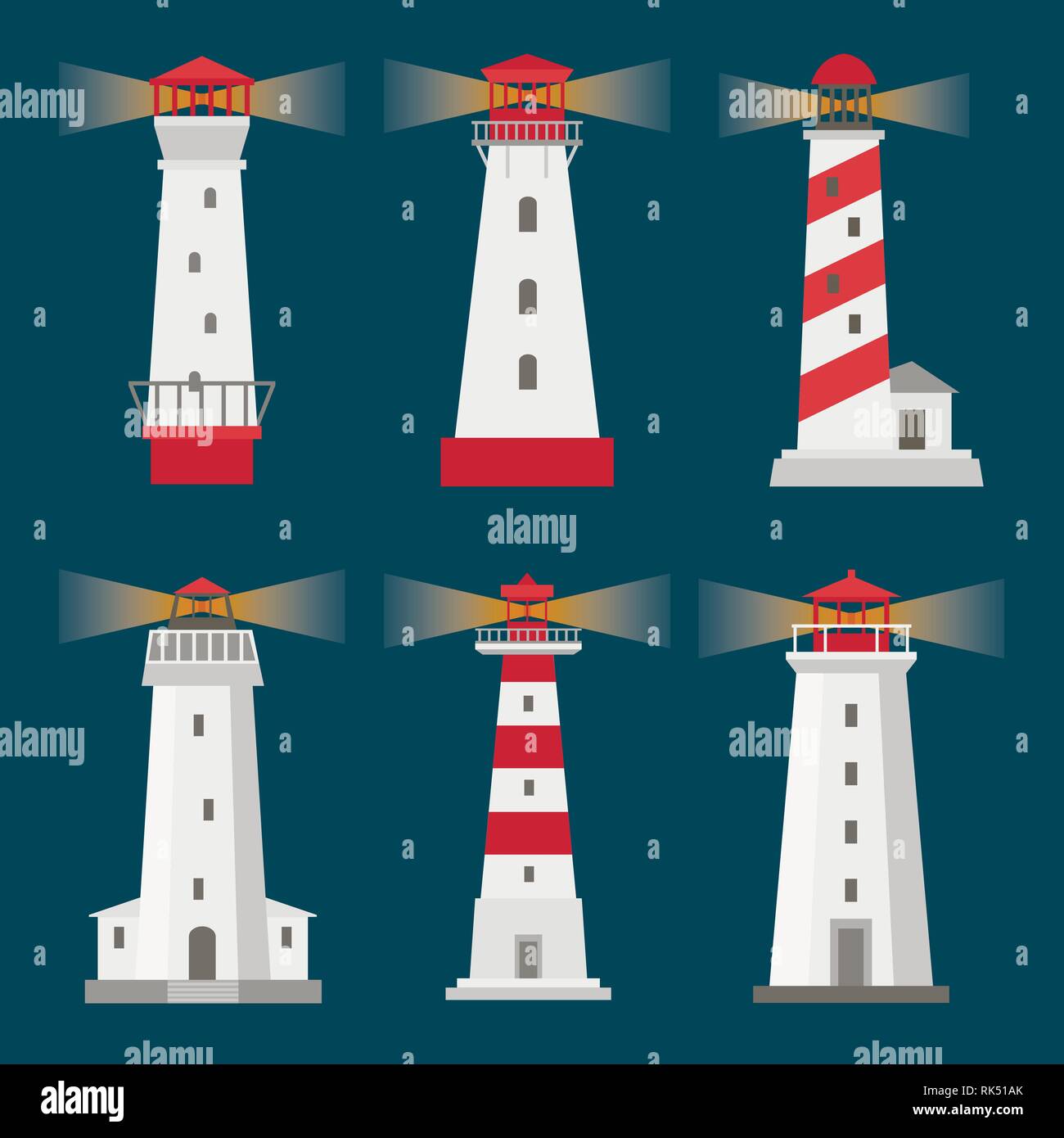 Vector set of cartoon flat lighthouses. Vector illustration, EPS 10 Stock Vector Image & Art - Alamy
