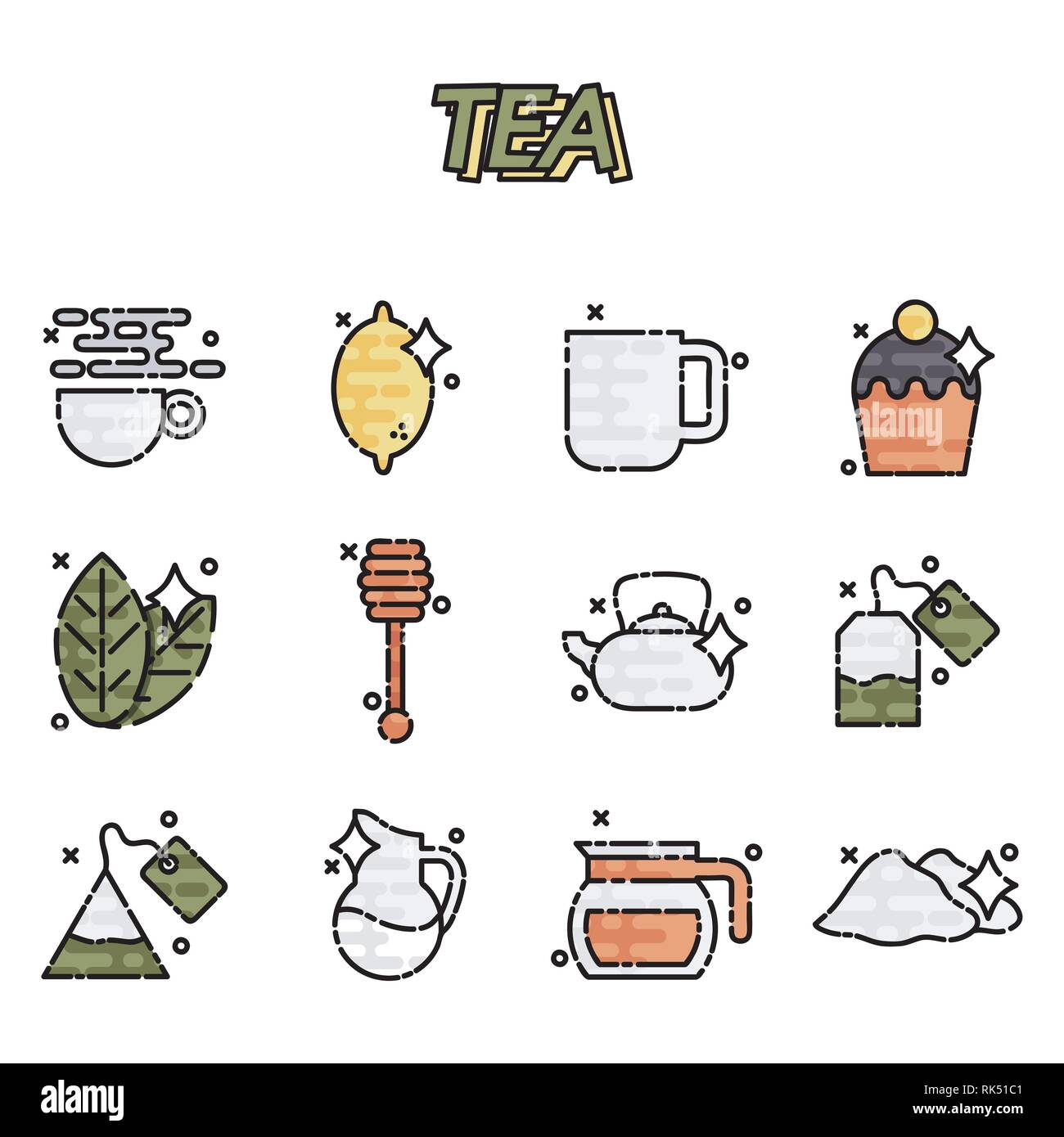 Tea cartoon concept icons . Tea ceremony. Vector illustration, EPS 10 ...