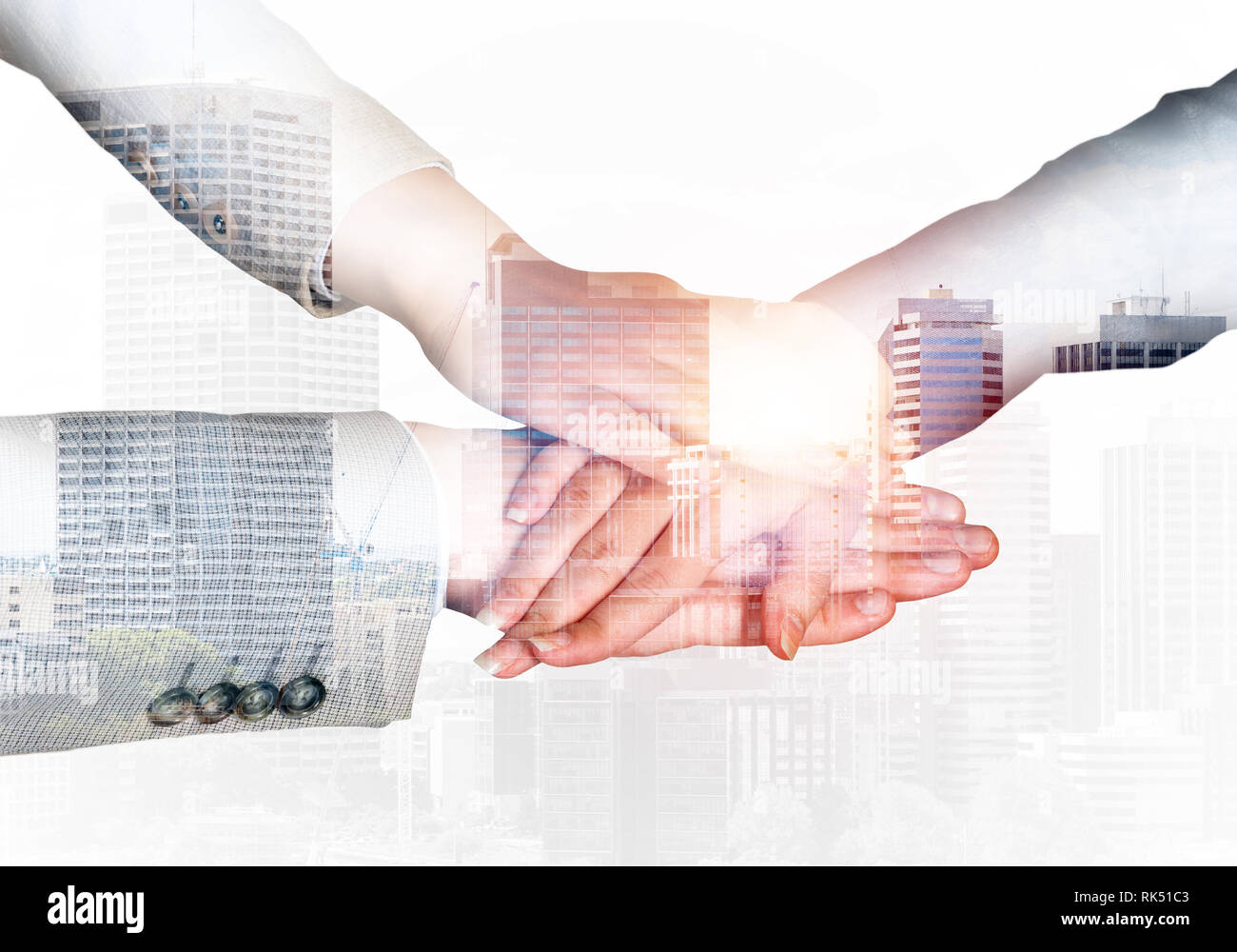 Concept of teamwork and unity with palms one on one in pile Stock Photo ...