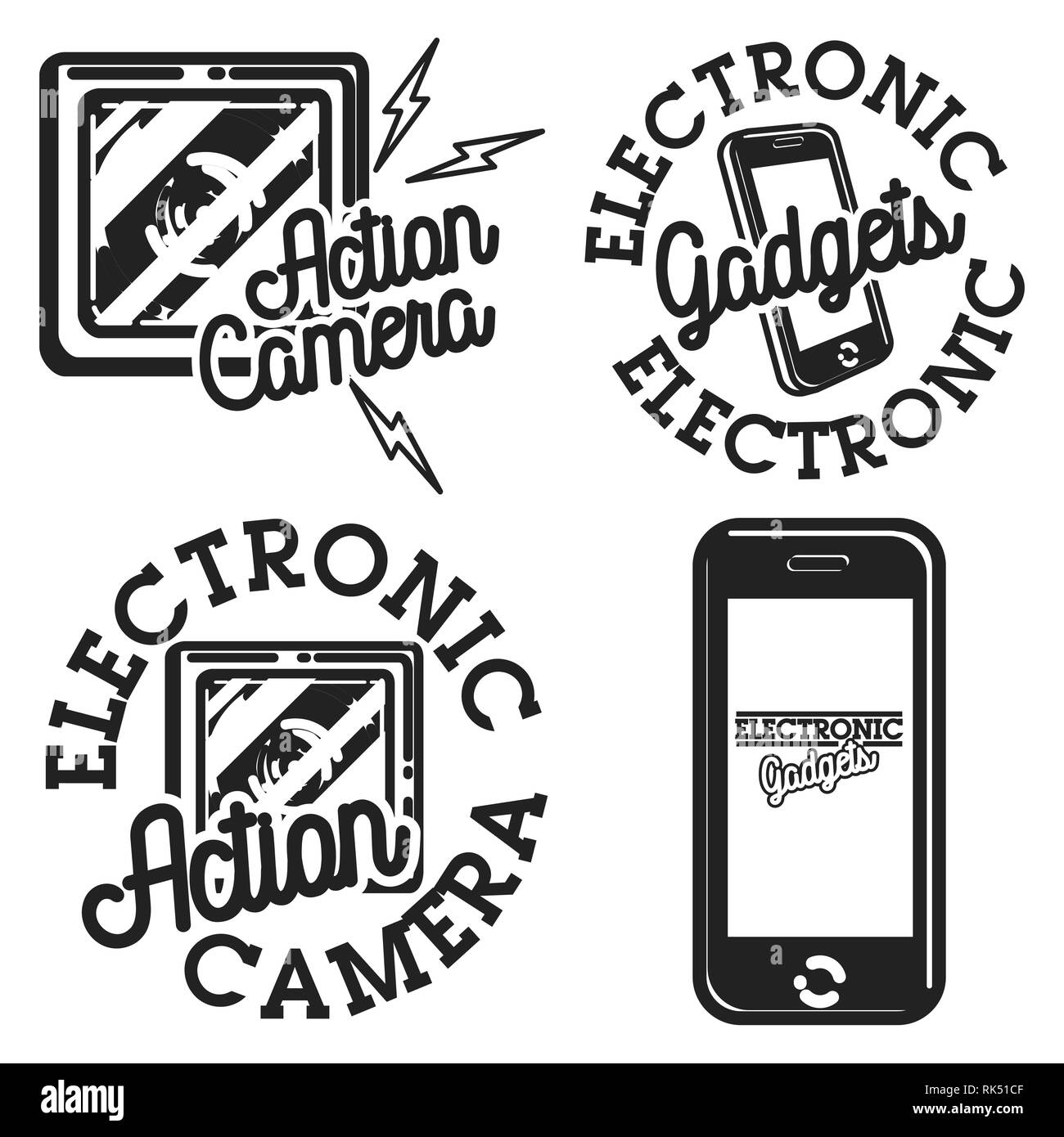 Color vintage electronic gadgets emblems. Vector illustration, EPS 10 ...
