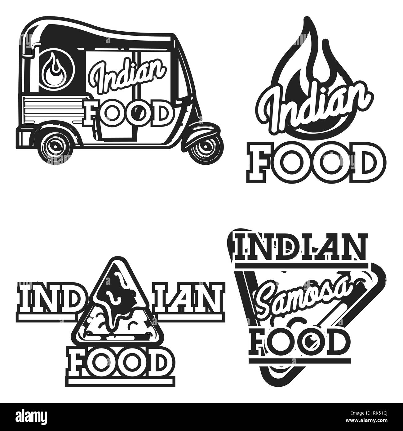 Color vintage indian food emblems, labels, badges and design elements ...