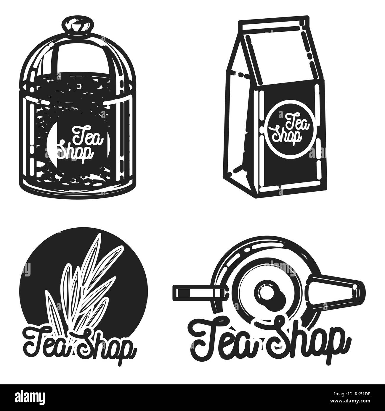 Color vintage tea shop emblems. Vector card design with tea. Tea house ...