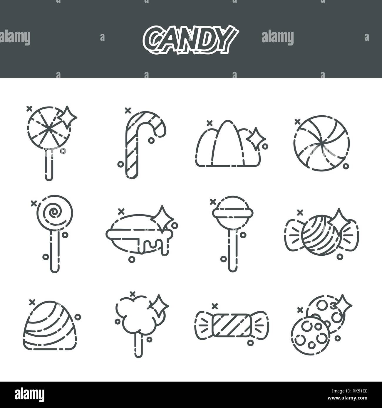 Sweet candy cartoon composition with different lollipops and sweets ...
