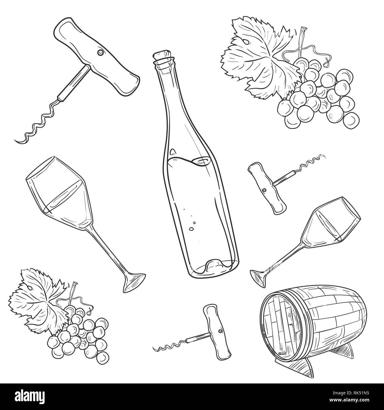 Hand drawn vector set - wine and winemaking. Vector illustration, EPS ...