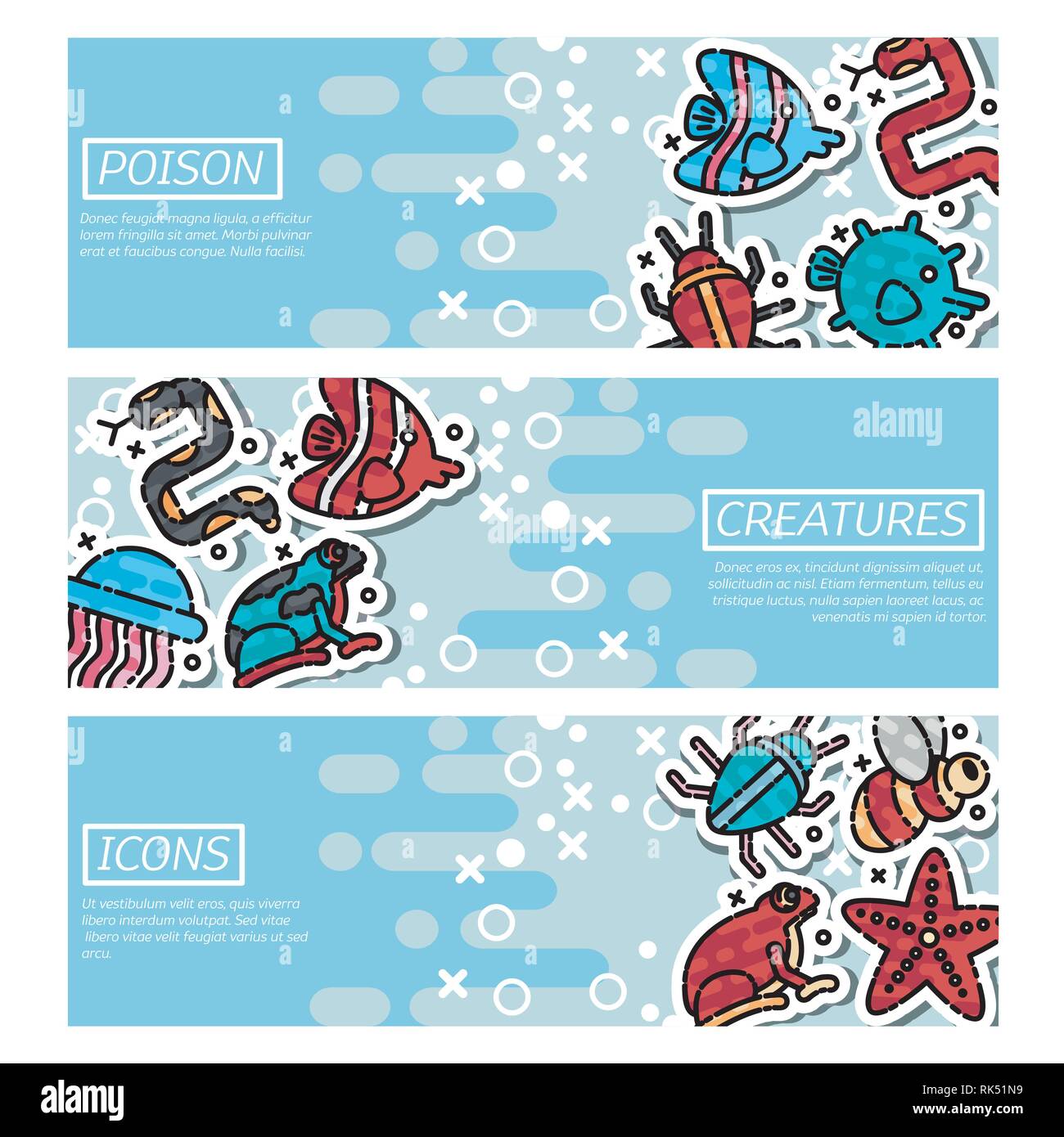 Set of Horizontal Banners about poison creatures. Vector illustration ...