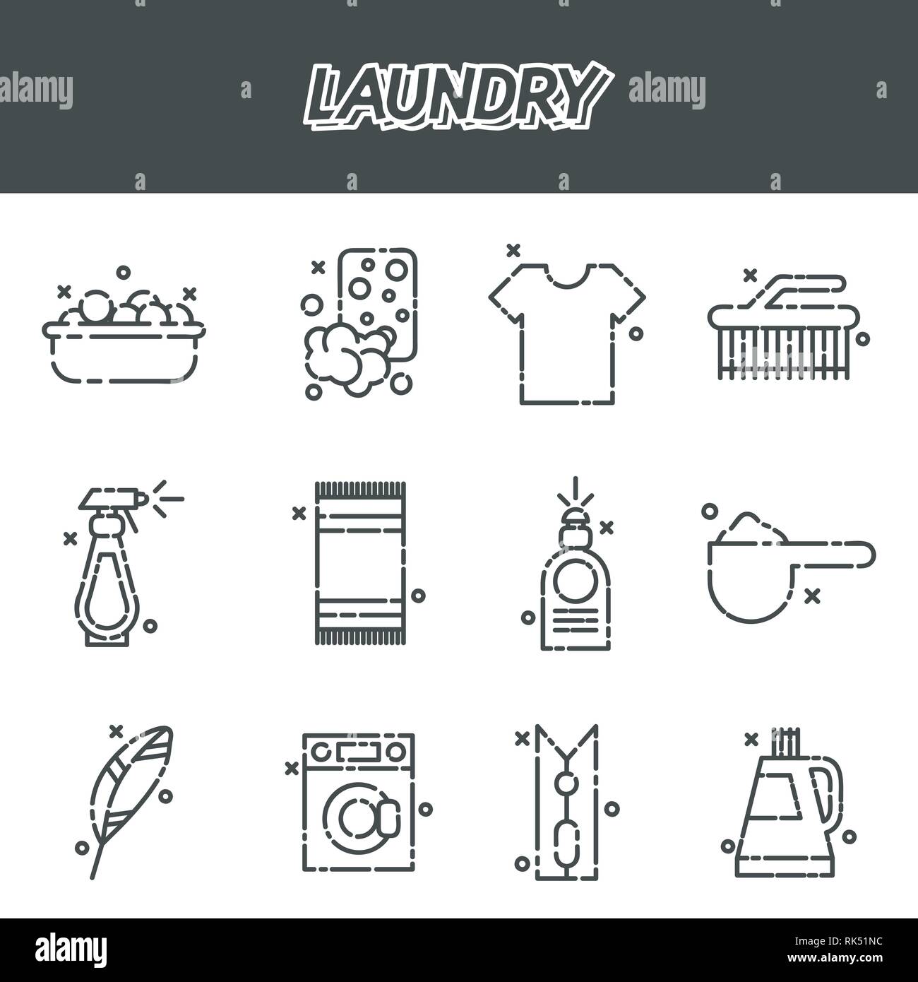 Laundry concept icons set with iron and reception symbols cartoon ...
