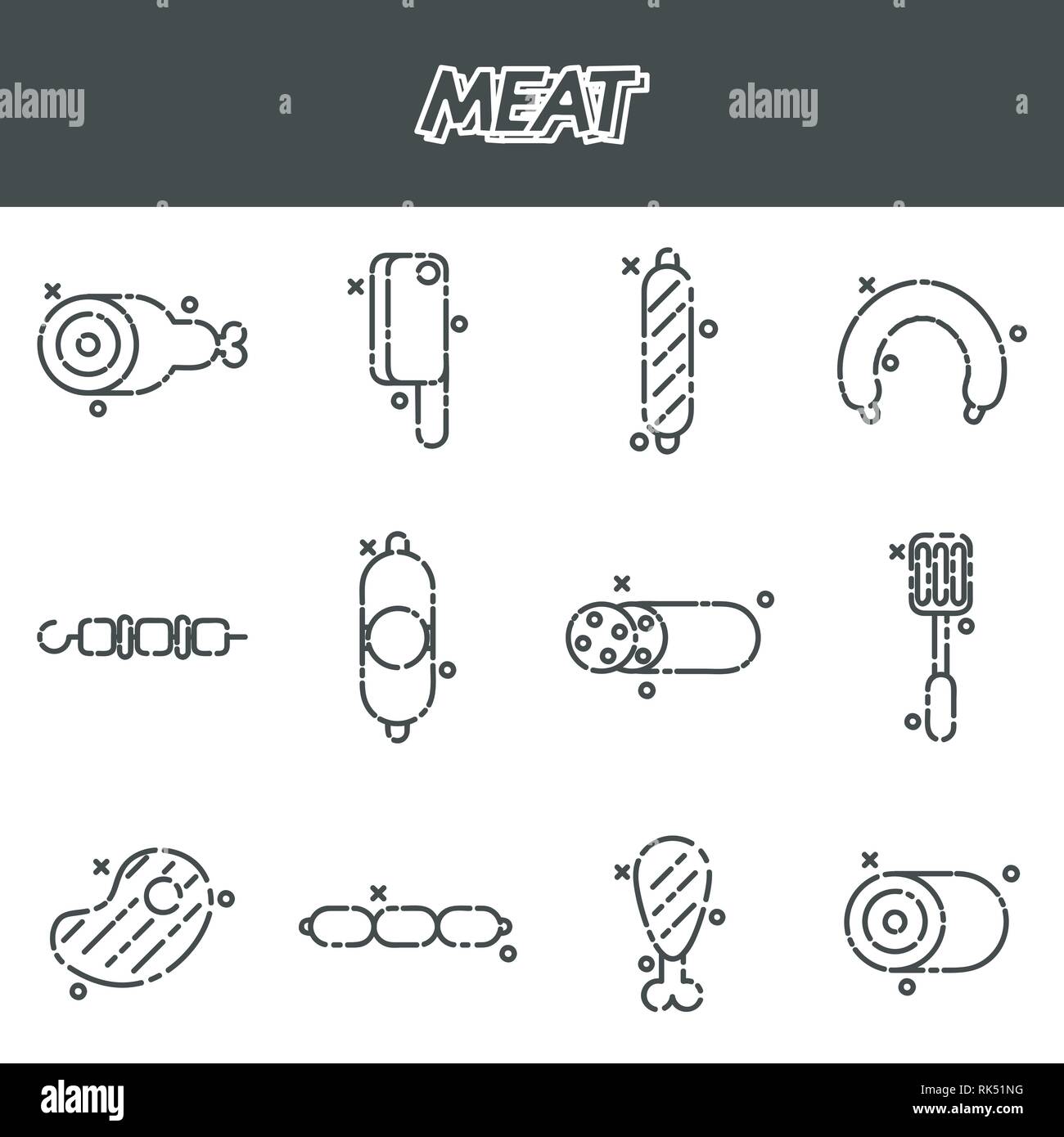 Meat cartoon concept icons. Vector illustration, EPS 10 Stock Vector ...