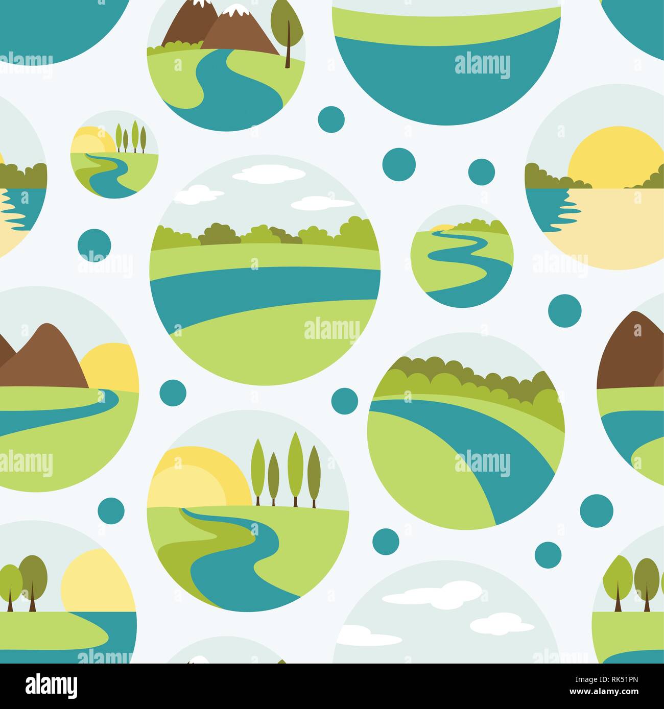 River and Landscape icons pattern. Symbols of ecology nature and travel ...