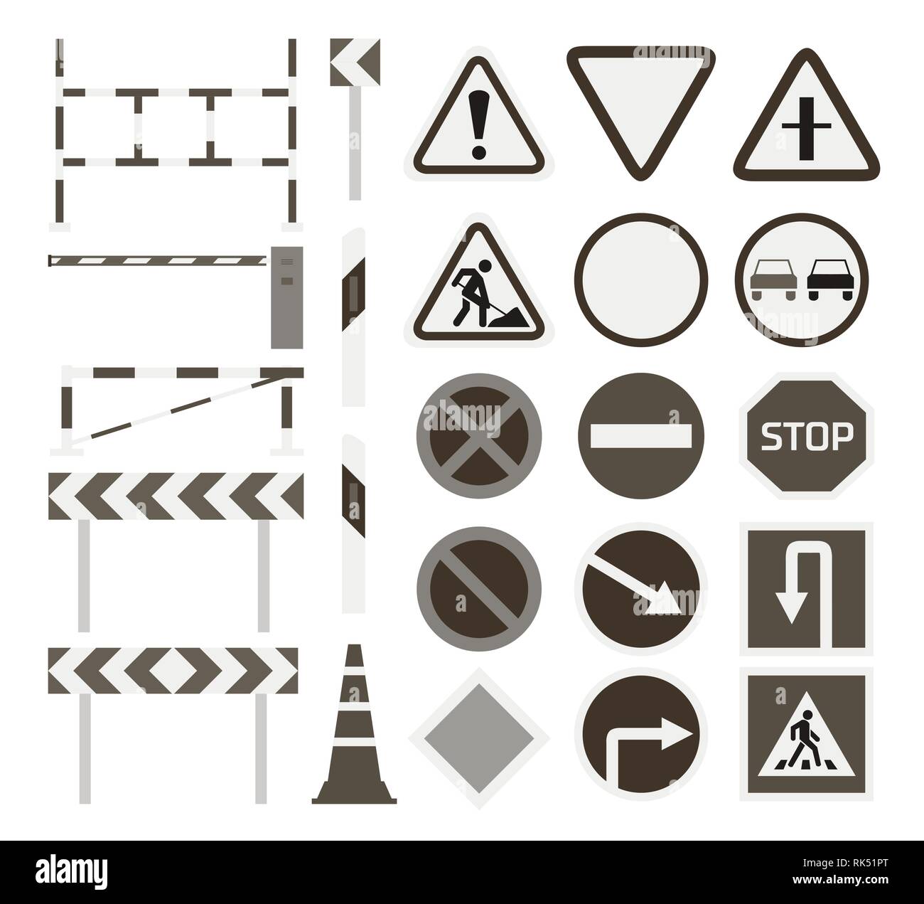 Road barriers and signs isometric detailed icon set, vector graphic ...