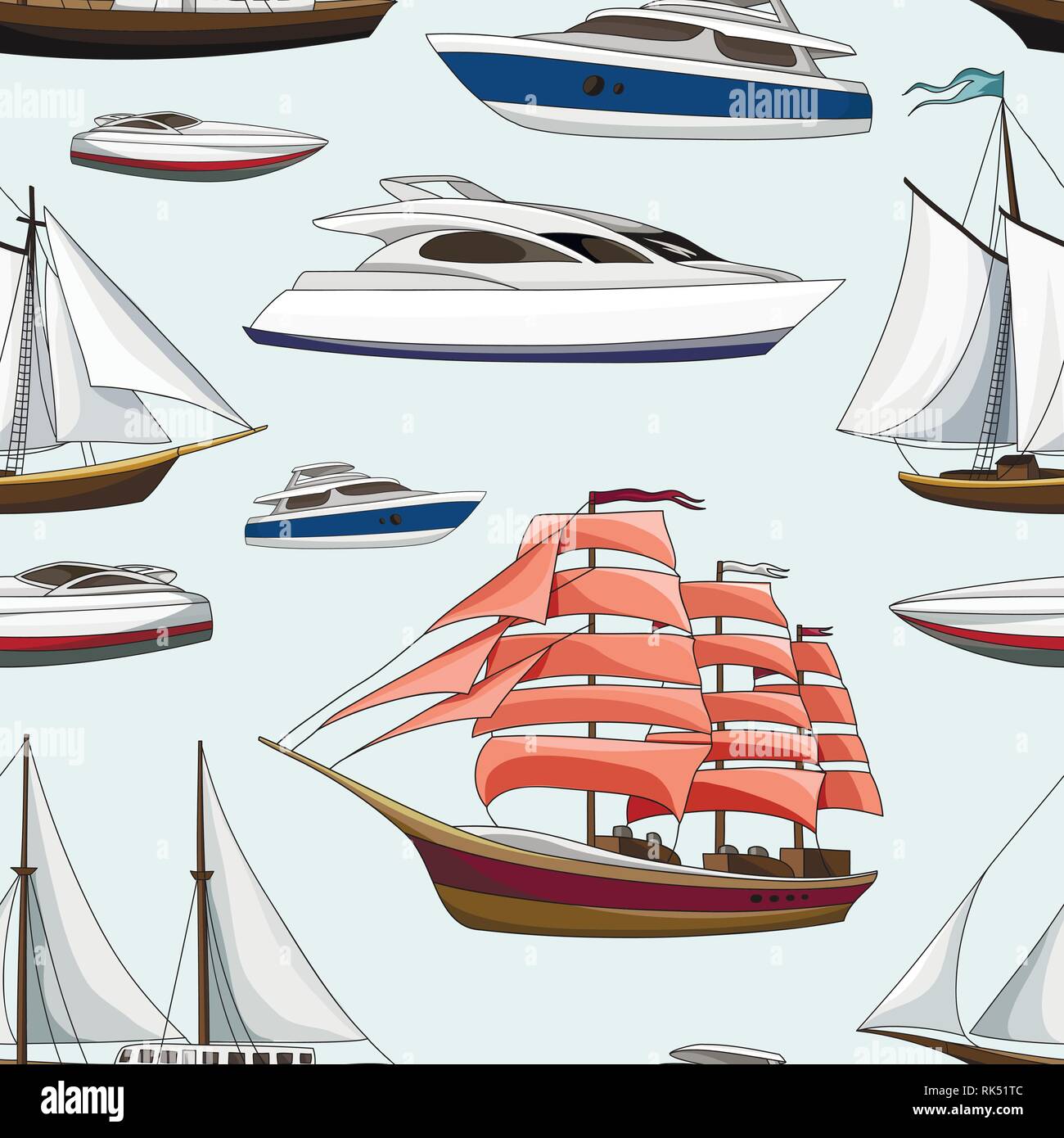 Ships and yachts pattern. Marine transport design elements and icons in ...