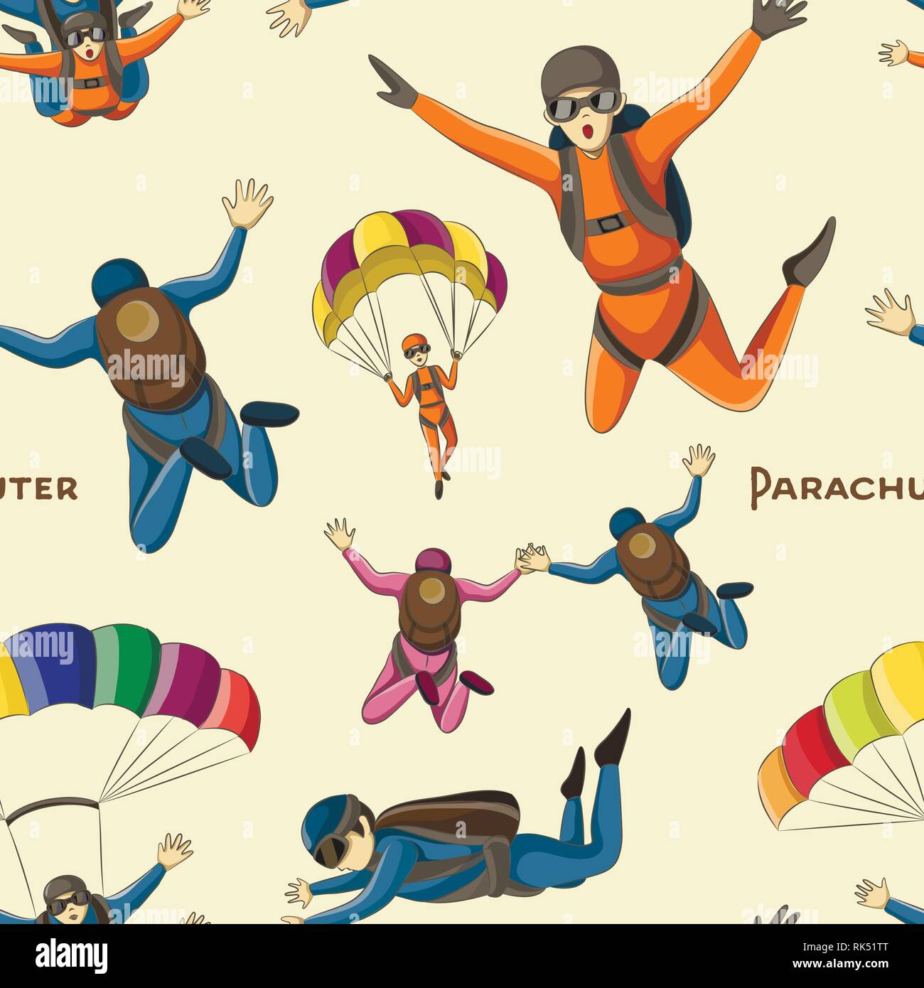 Pattern of Skydivers, Parachuting Silhouettes. Vector illustration EPS ...