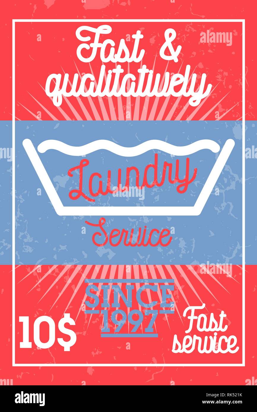 Color vintage laundry services banner with design elements. Vector ...