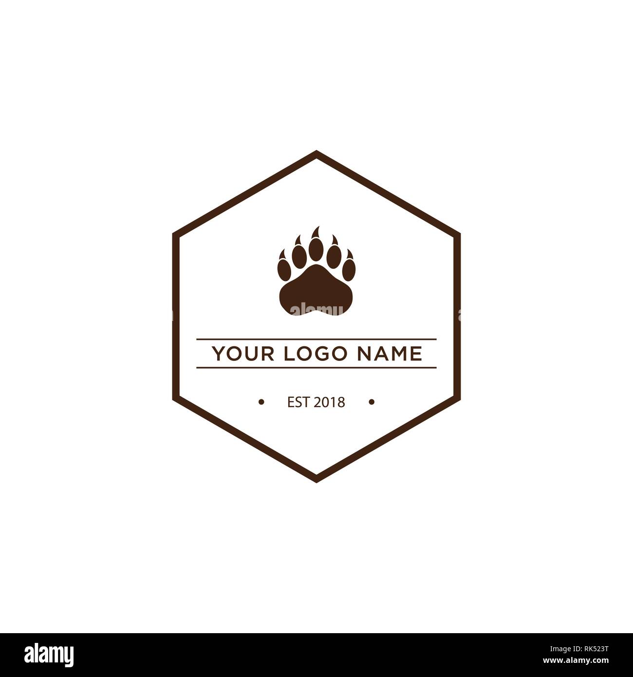 Hexagon vintage style logo pet and animal. Animal feet logo emblem ...
