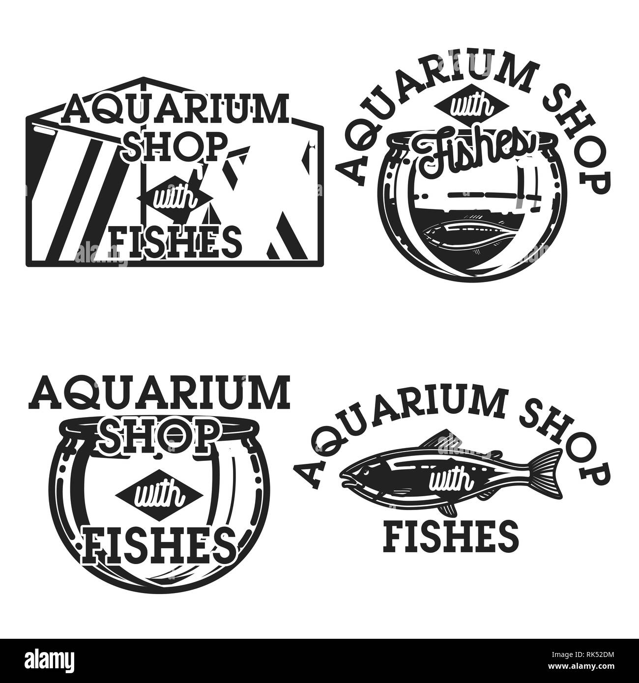 Color vintage aquarium shop emblems. Fish concept icons. Vector ...