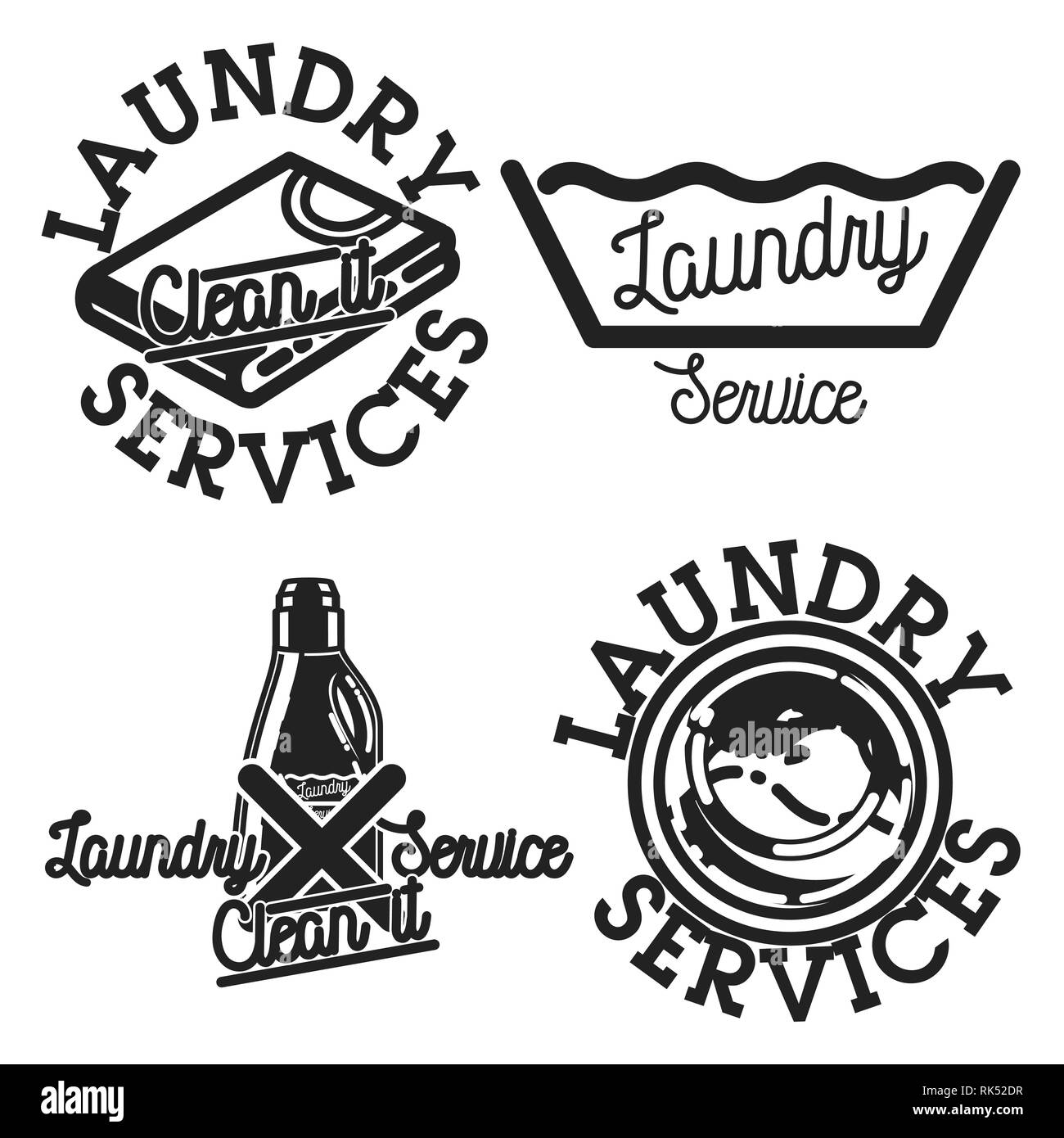 Color vintage laundry services emblems with design elements. Vector ...