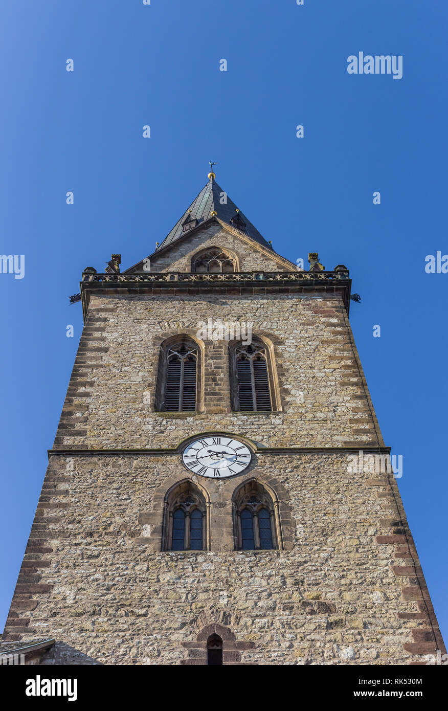 Tower of the Pfarrkirche church in Warburg, Germany Stock Photo - Alamy