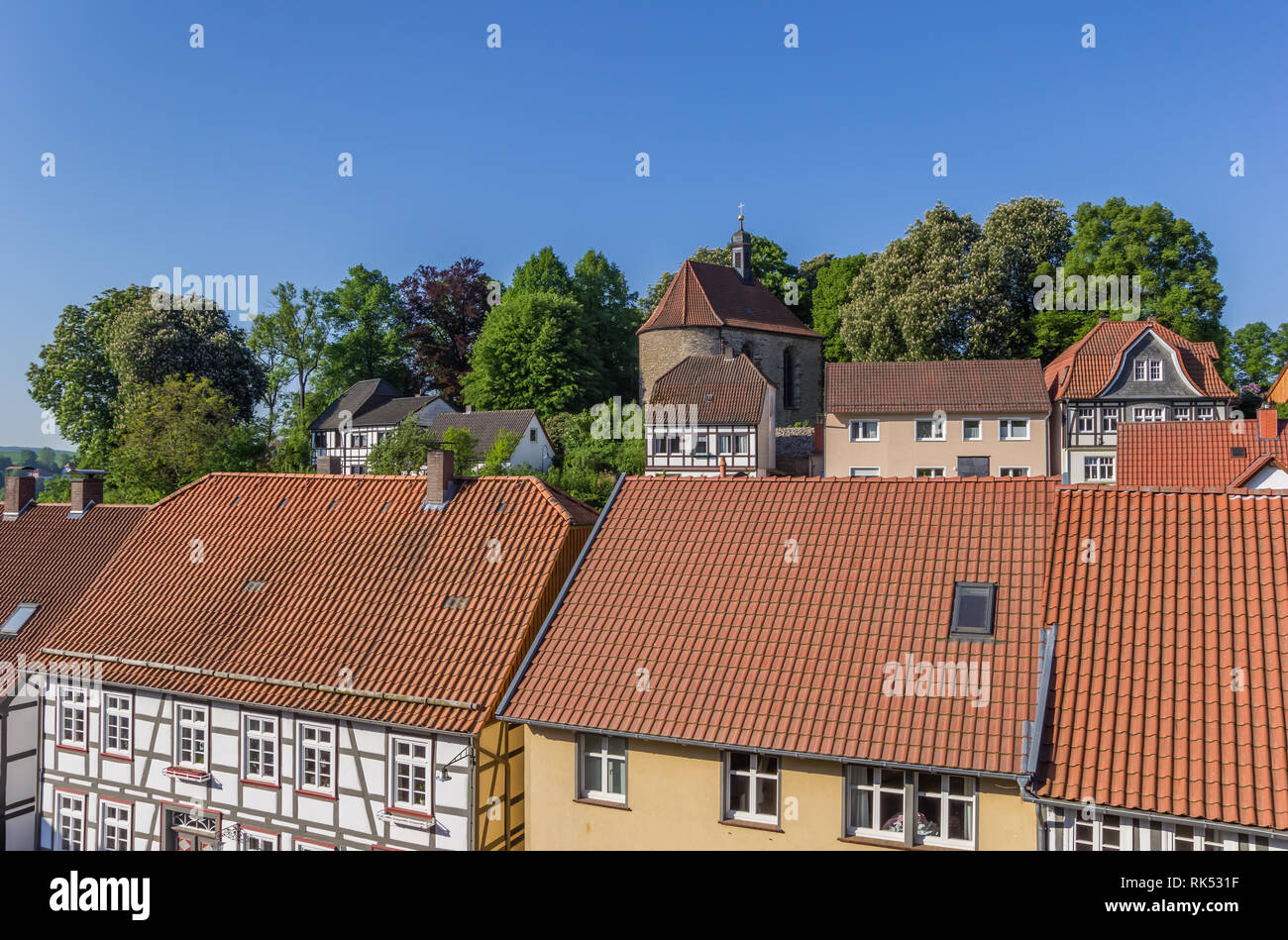 Old houses and little church in Warburg, Germany Stock Photo - Alamy