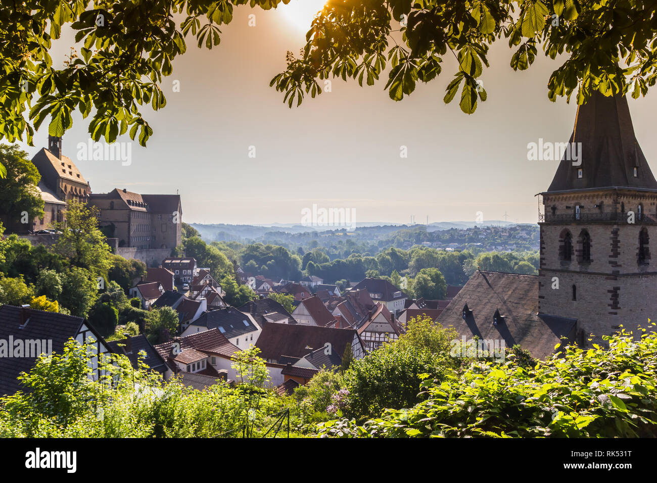 Morning haze over historic city Warburg, Germany Stock Photo - Alamy