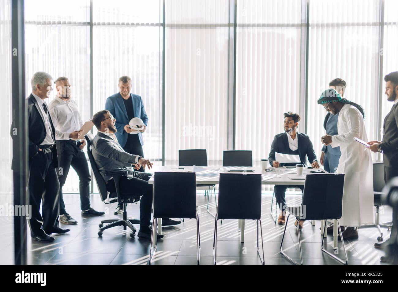 Debates or business solution concept. Multiracial business men in ...