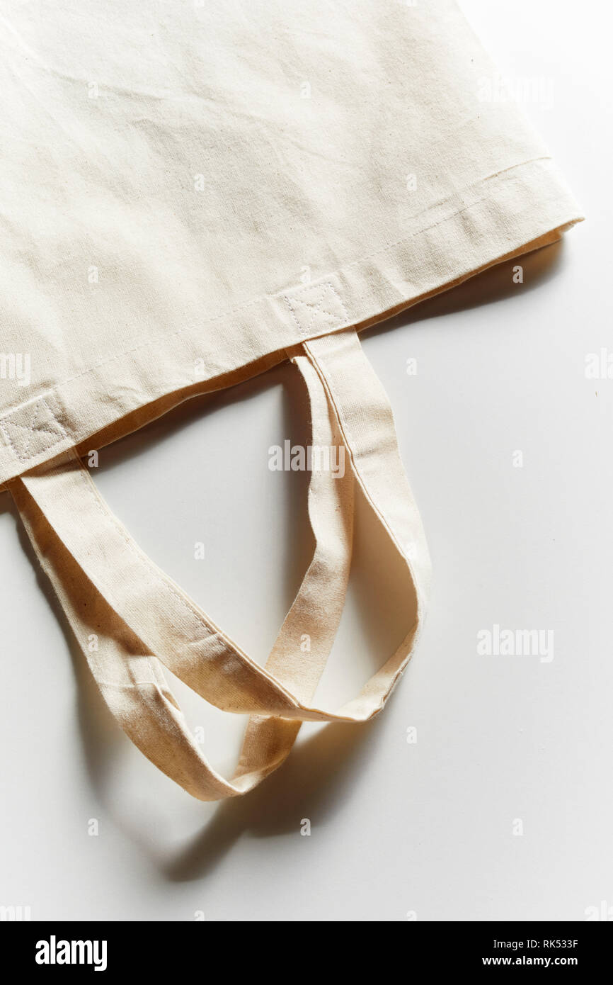 Unlabeled empty reusable eco-friendly fabric bag for groceries shopping ...