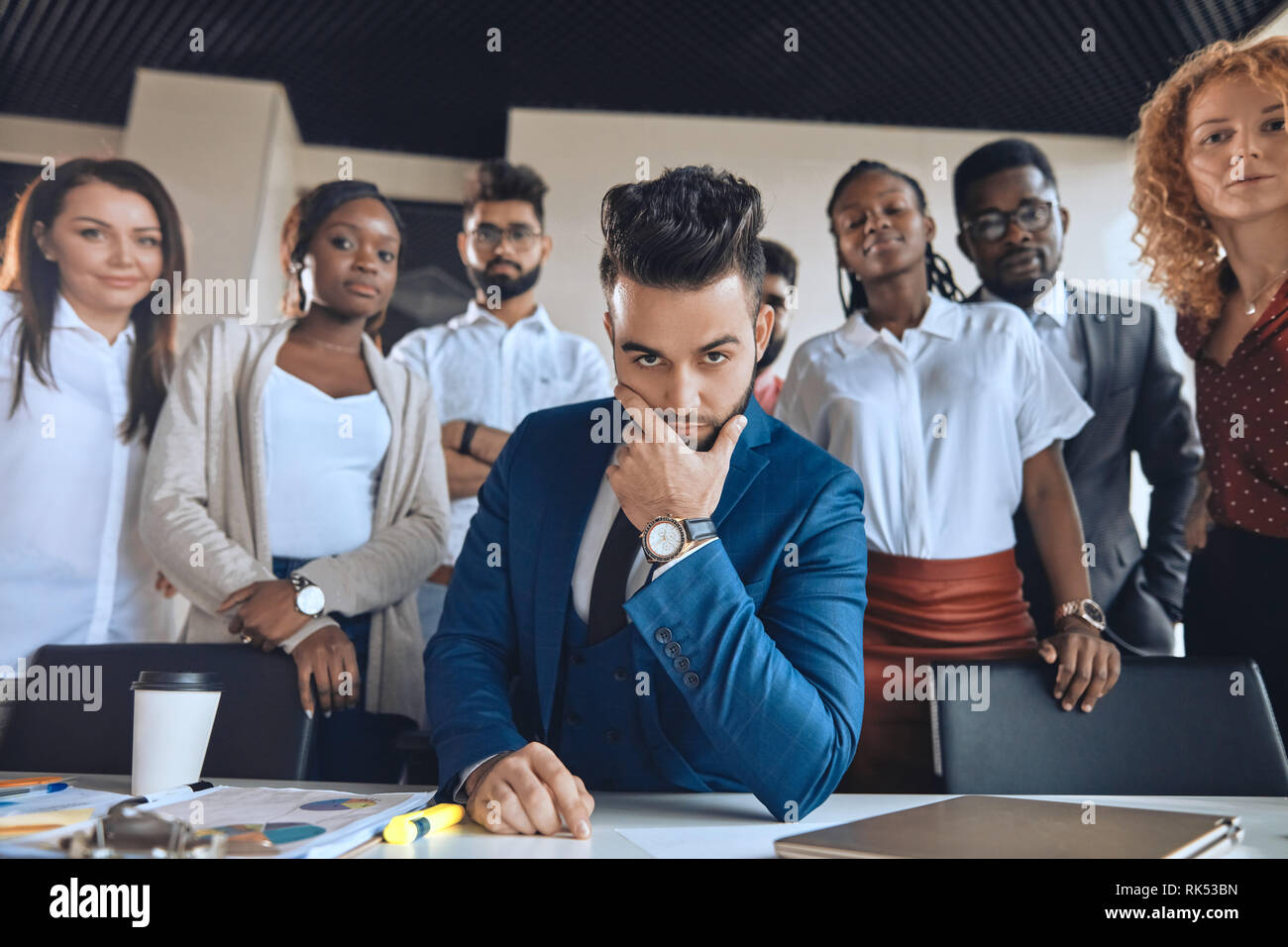 creative smart leader with advanced goals. handsome bearded boss ...